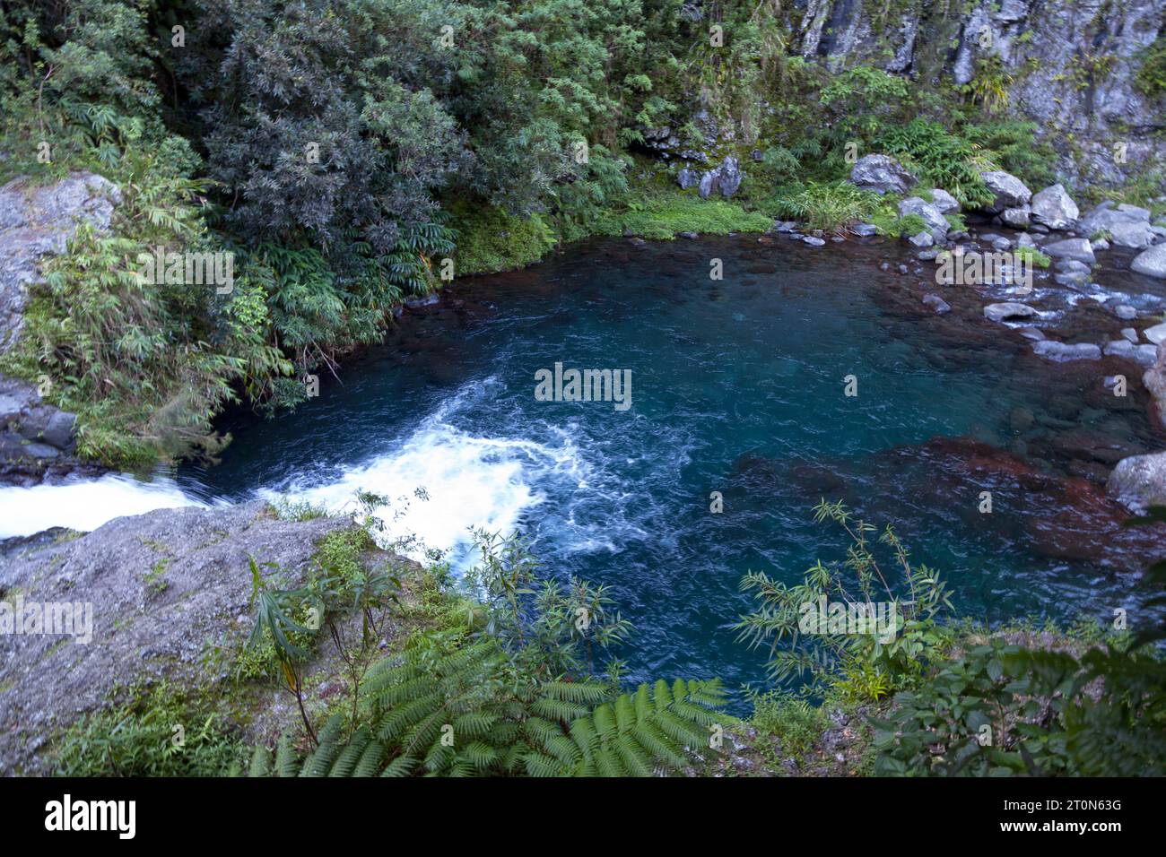 Waterfall of the Bassin Hirondelles (Swallow Basin) hundred meters down ...