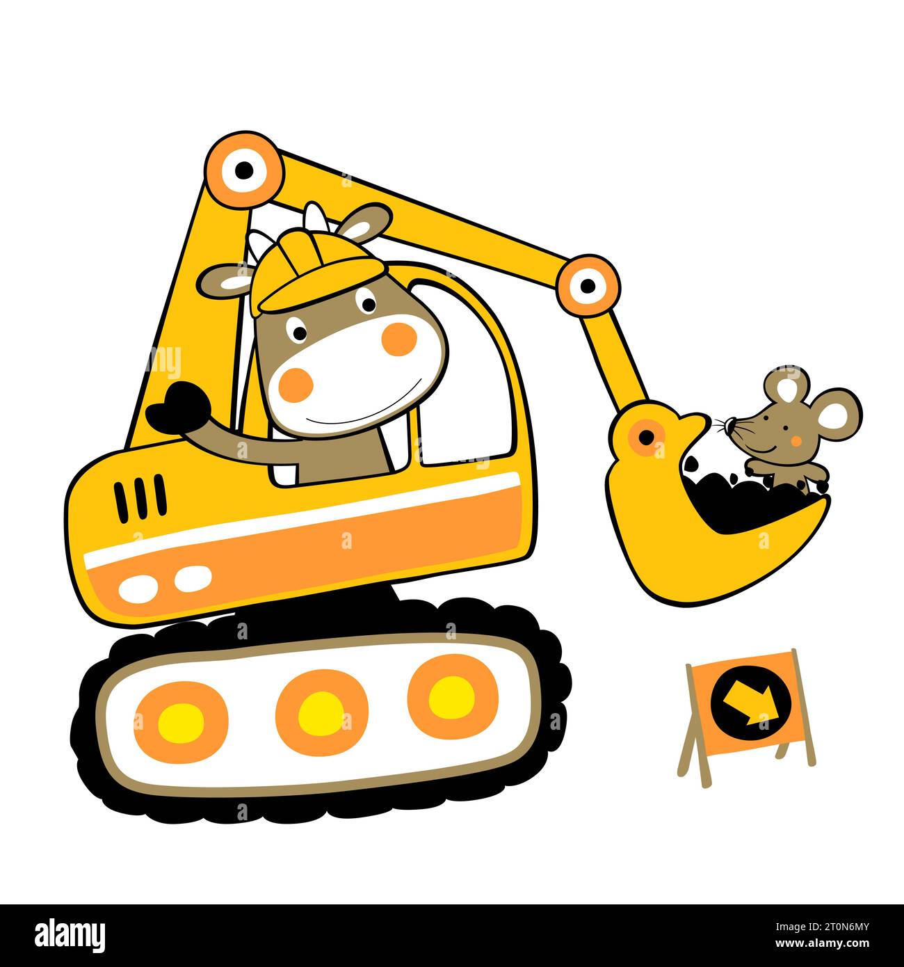 Funny cow with mice on construction vehicle, vector cartoon ...