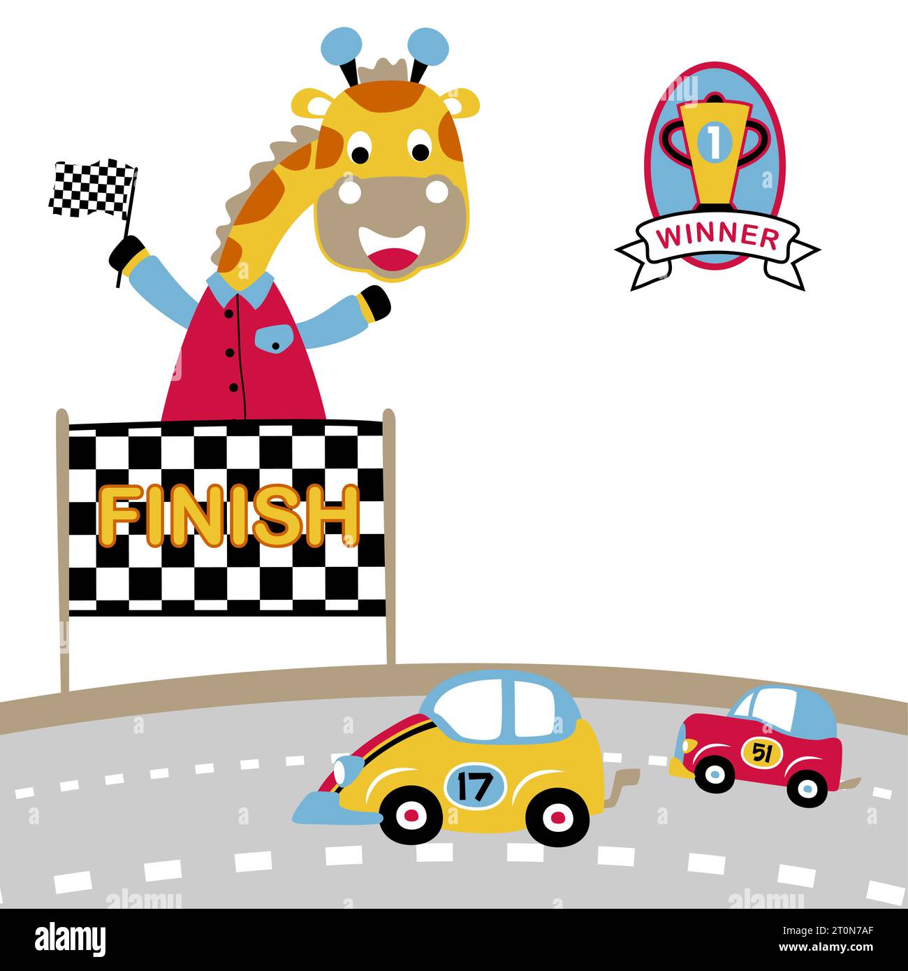 Funny giraffe in toy cars racing, vector cartoon illustration Stock ...
