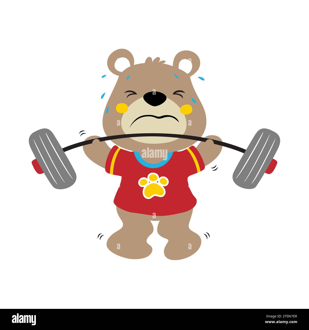 Funny bear lifting heavy barbell, vector cartoon illustration Stock ...