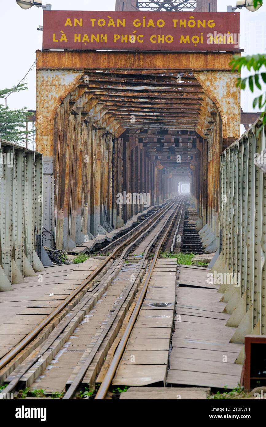 Hanoi, Vietnam. Railroad Tracks over the Long Bien Bridge Stock Photo ...