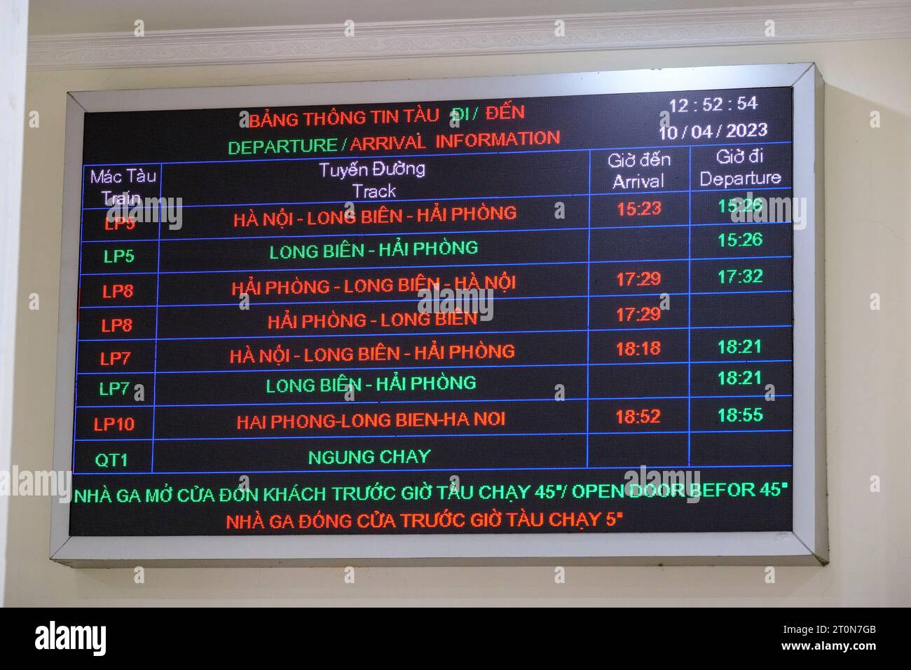 Hanoi, Vietnam. Train Schedule inside the Long Bien Railroad Station ...
