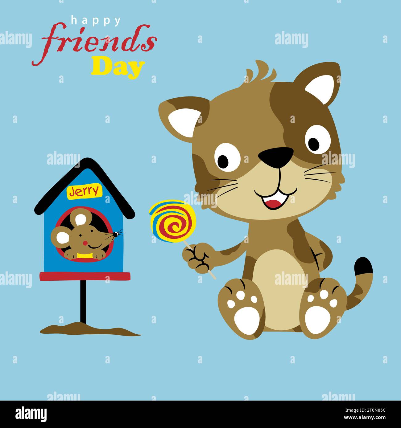 Cute cat with mouse on cage, vector cartoon illustration Stock Vector ...