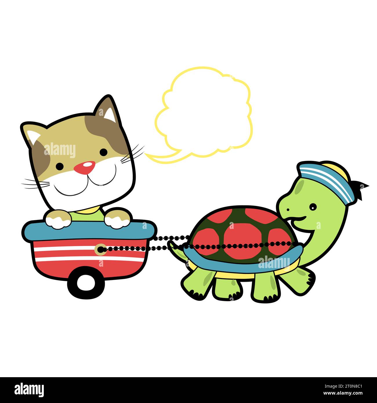 Funny turtle pulling cat with cart, vector cartoon illustration Stock ...