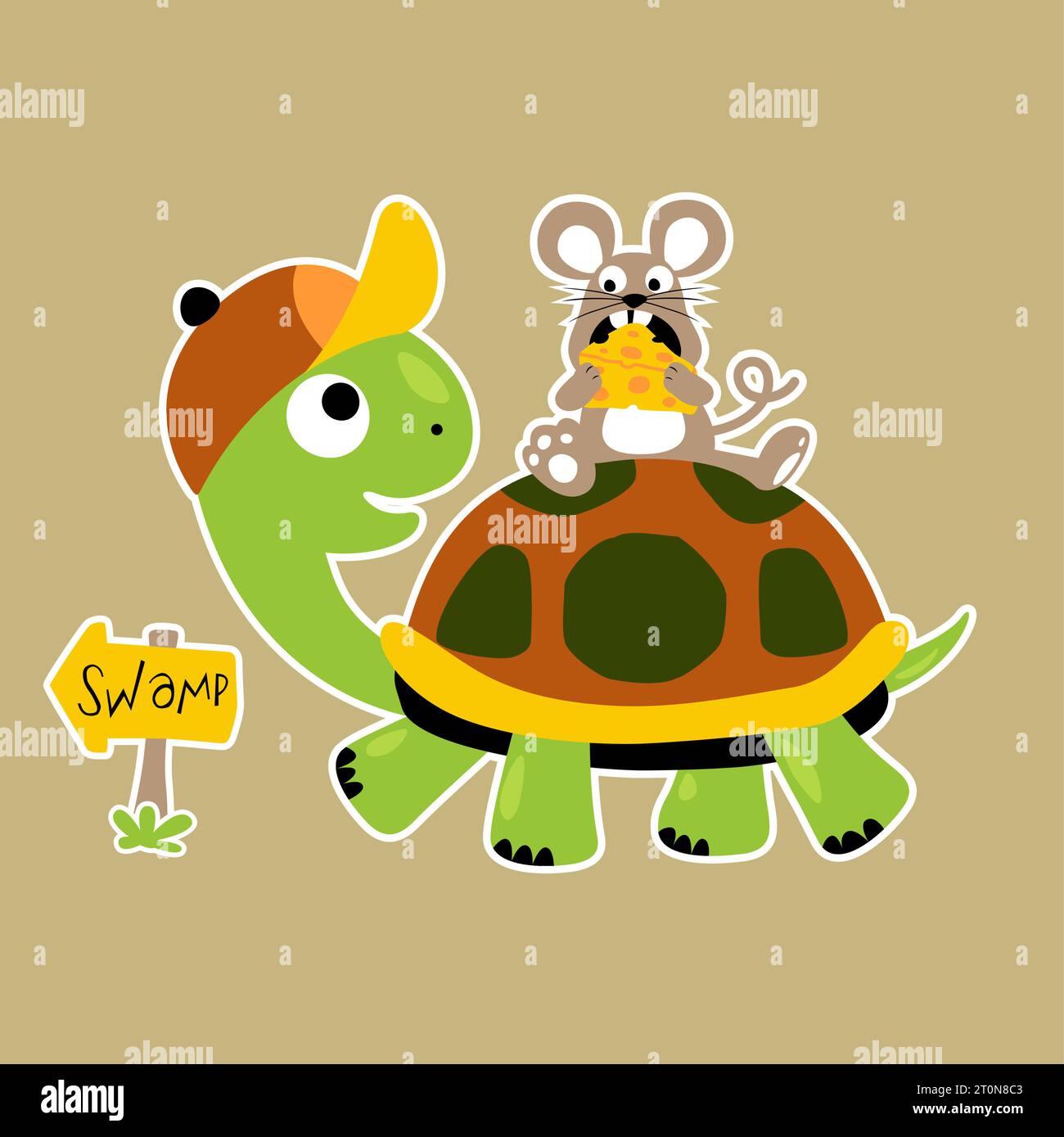 Little mouse holding cheese ride on turtle, vector cartoon illustration ...
