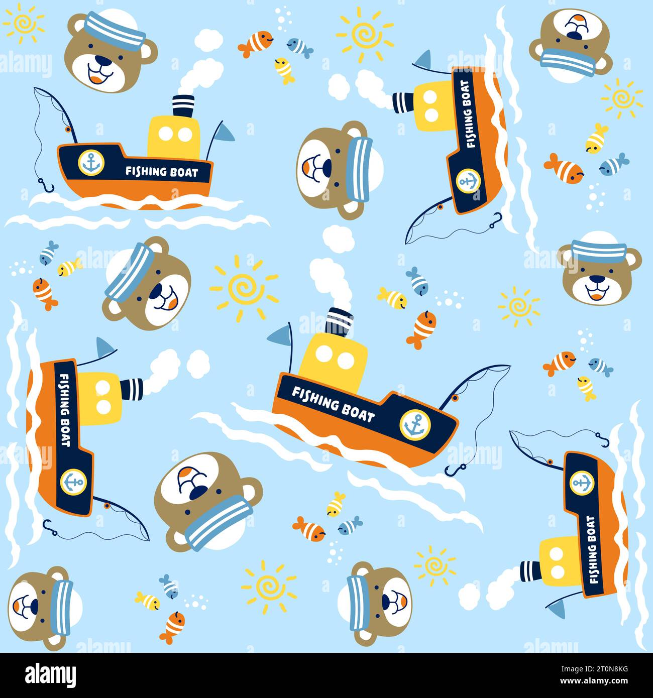 Vector cartoon seamless pattern of cute bear the sailor with sailing ...