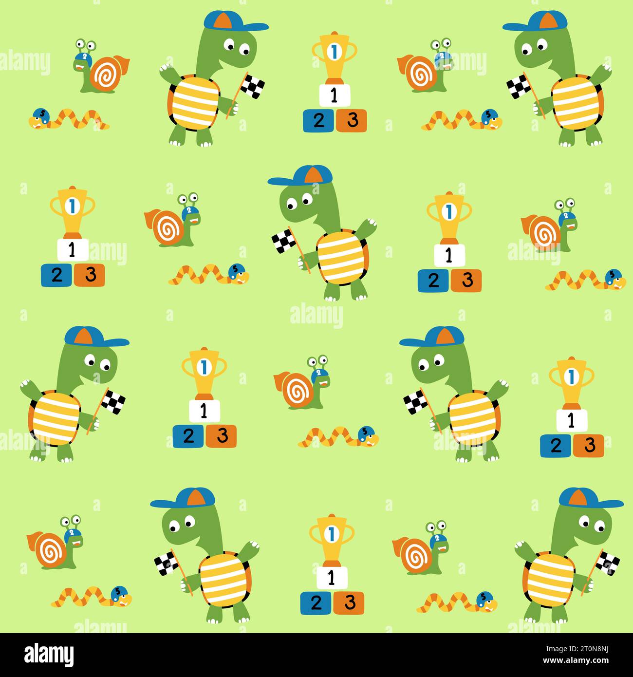 Vector cartoon seamless pattern of cute turtle with snail and ...