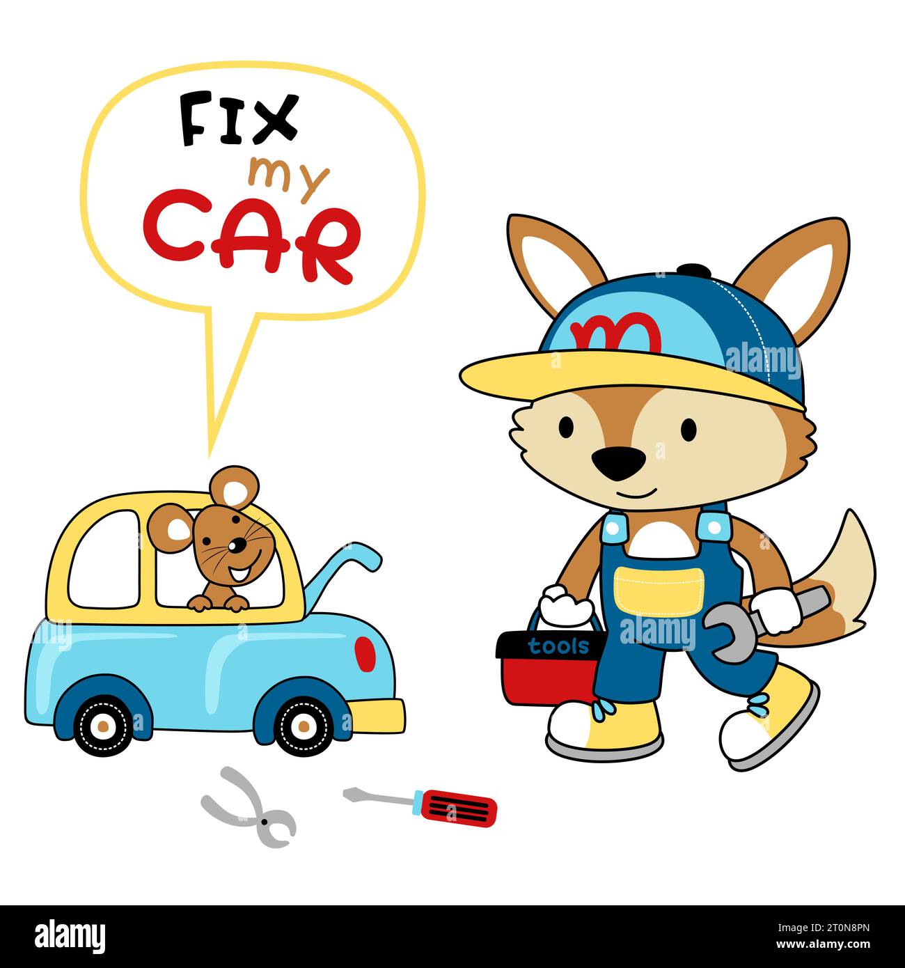 vector cartoon of funny cat in car repair shop mechanic costume with ...