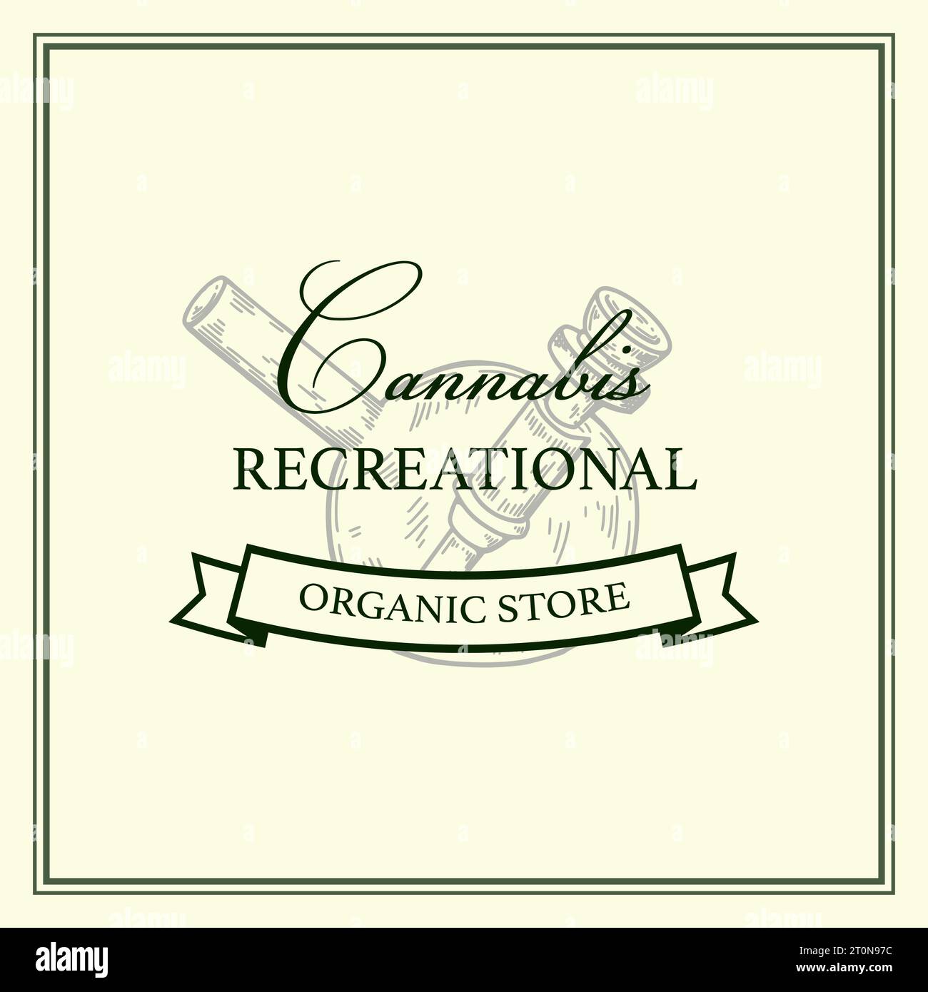 Cannabis store vintage logo template with hand drawn elements. Vector ...
