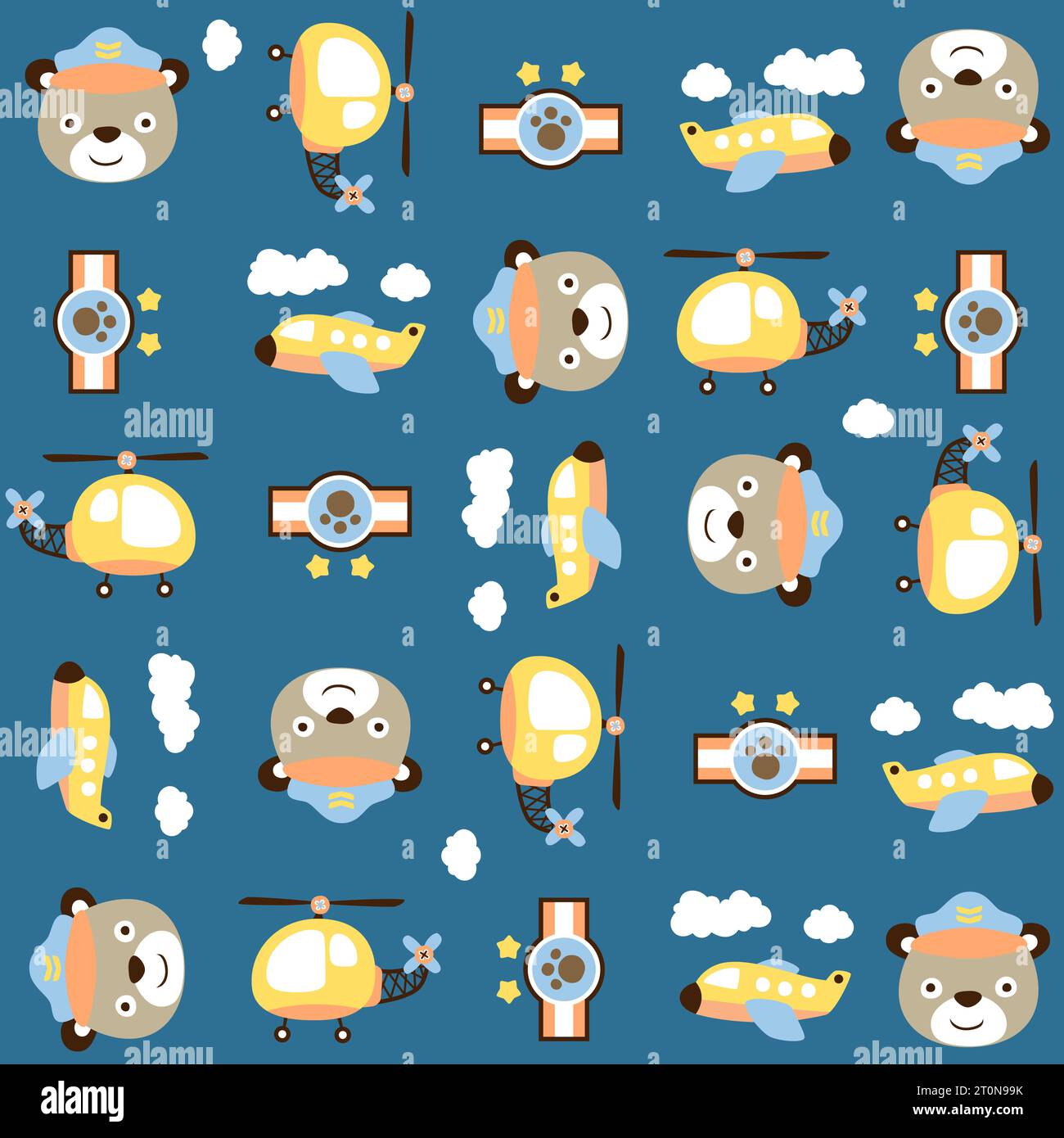 Vector cartoon seamless pattern of air transportation elements with ...