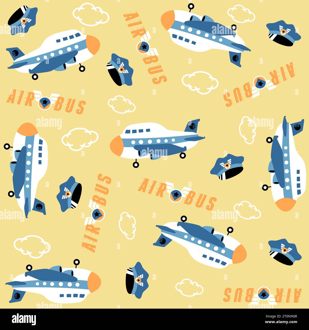 Vector cartoon seamless pattern of airplane with pilot cap, air ...