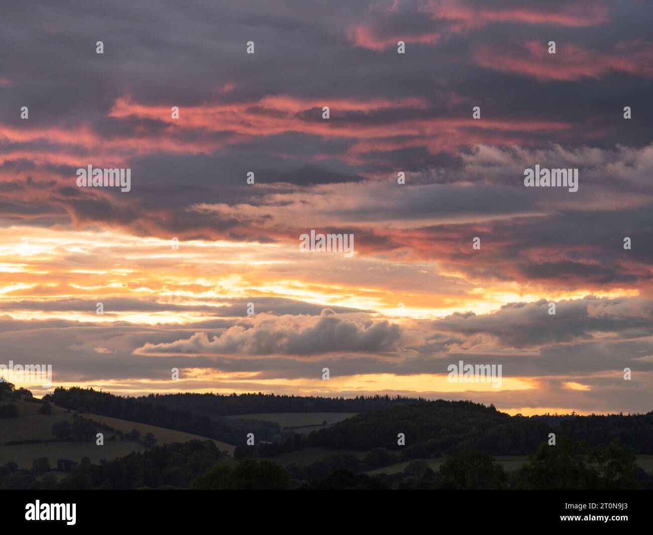 Lovely colour and dramatic light at sunset in the Clun Valley, South ...