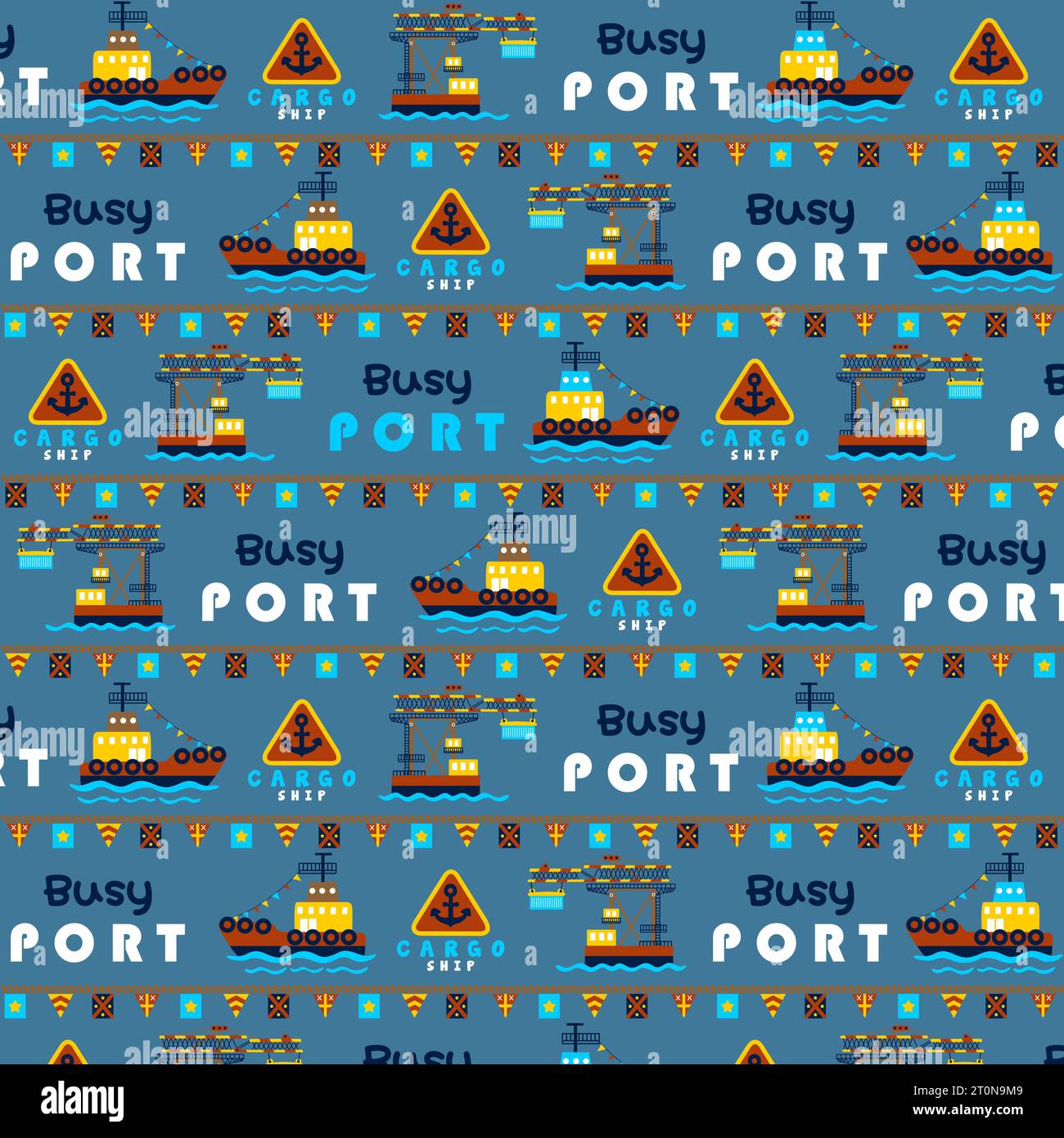 vector cartoon pattern of tugboat with port elements Stock Vector Image ...