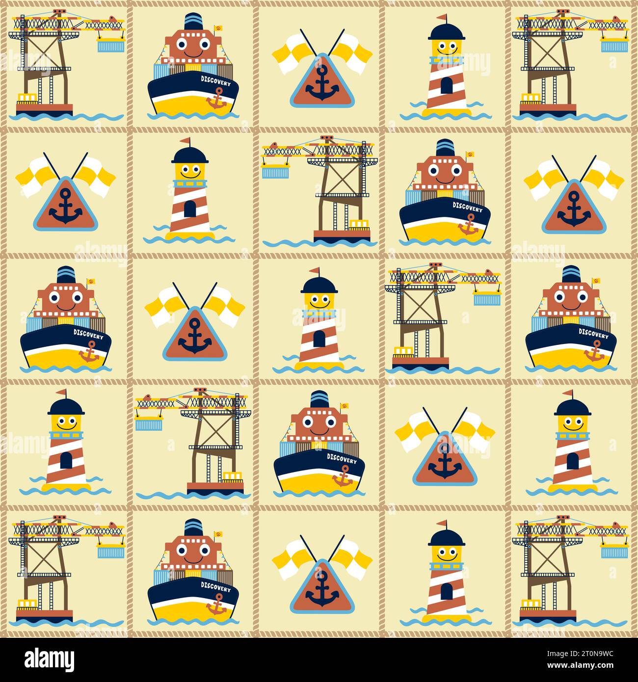 Vector cartoon pattern of funny cargo ship with cruise elements Stock ...