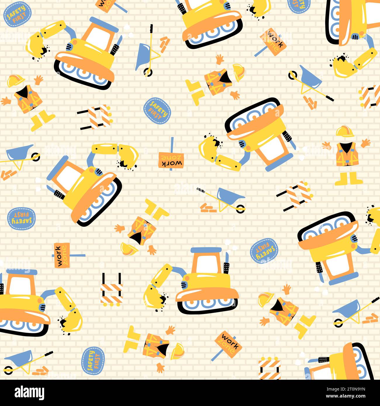 Vector cartoon pattern. Construction vehicles with construction ...