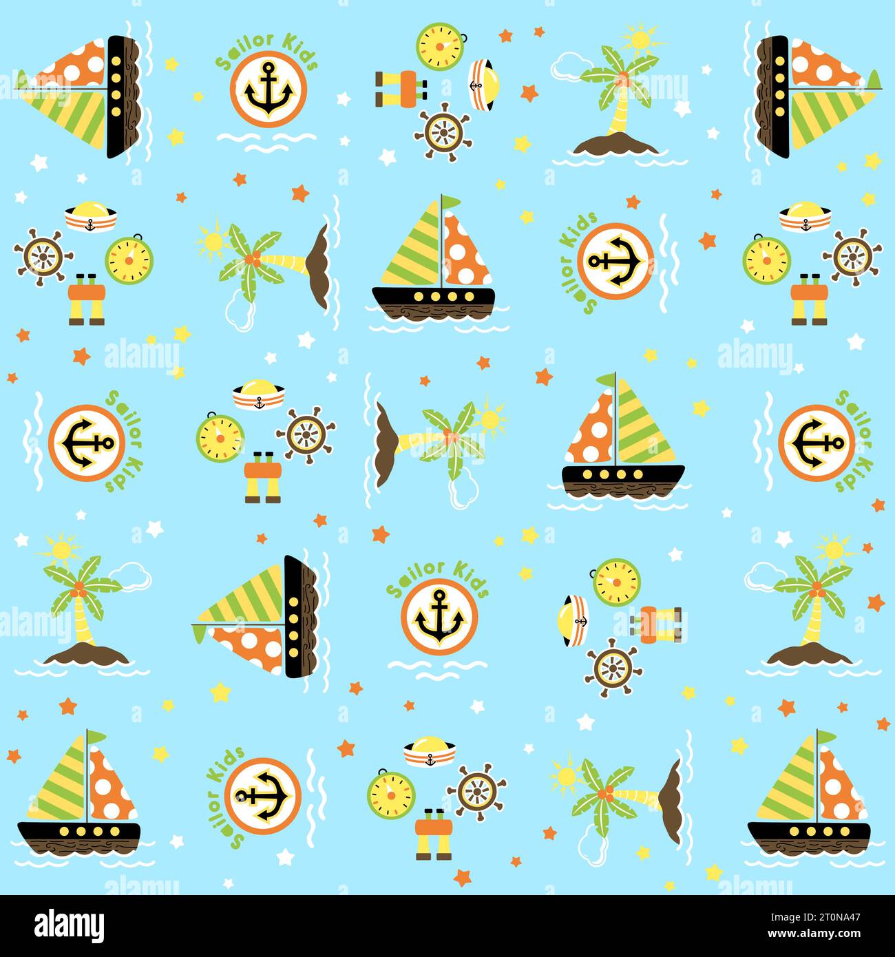 Vector cartoon seamless pattern of sailing elements illustration Stock ...