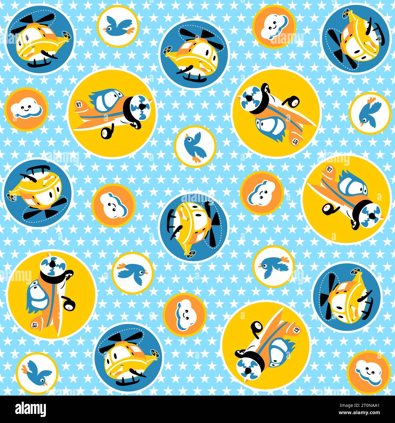 Vector cartoon seamless pattern of funny air transportation with bird ...