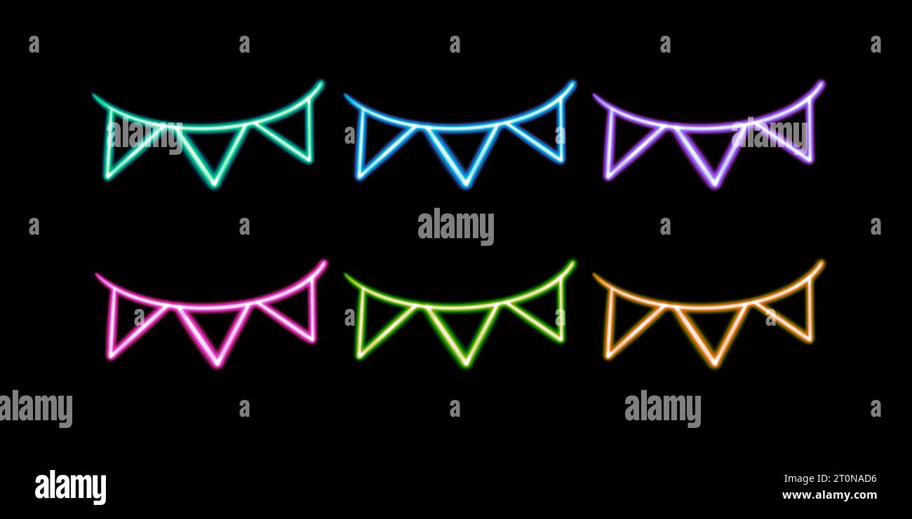 Neon Festive Set, Flags, Garland. glowing desktop icon, neon sticker ...