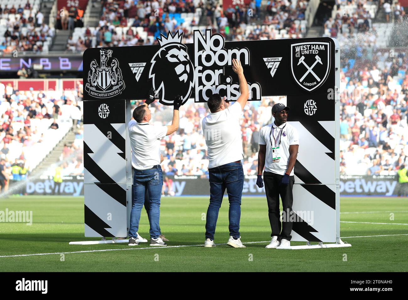 General view of the 'No Room For Racism' campaign branding ahead of the ...