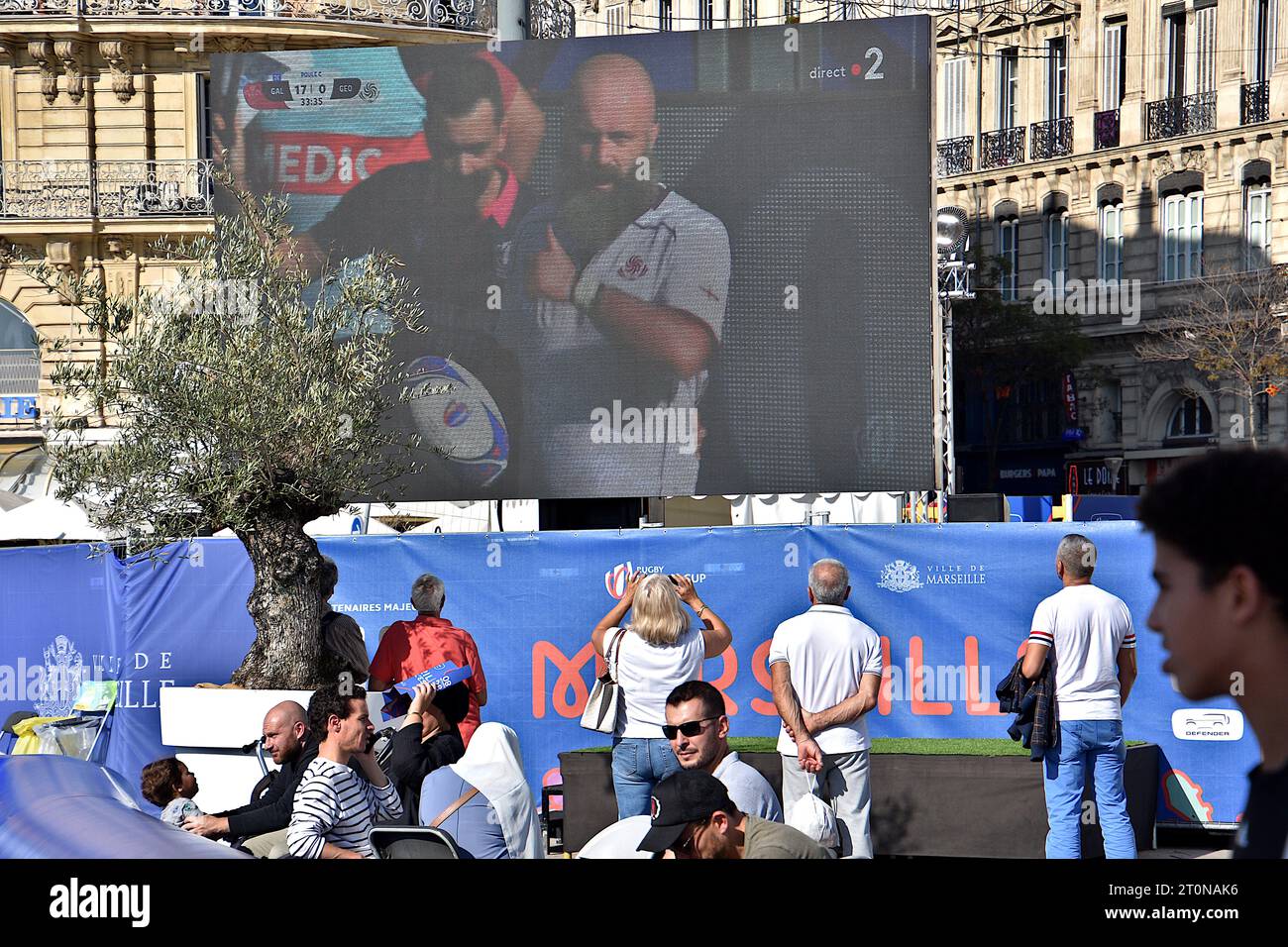 Marseille, France. 07th Oct, 2023. People watch a rugby match ...