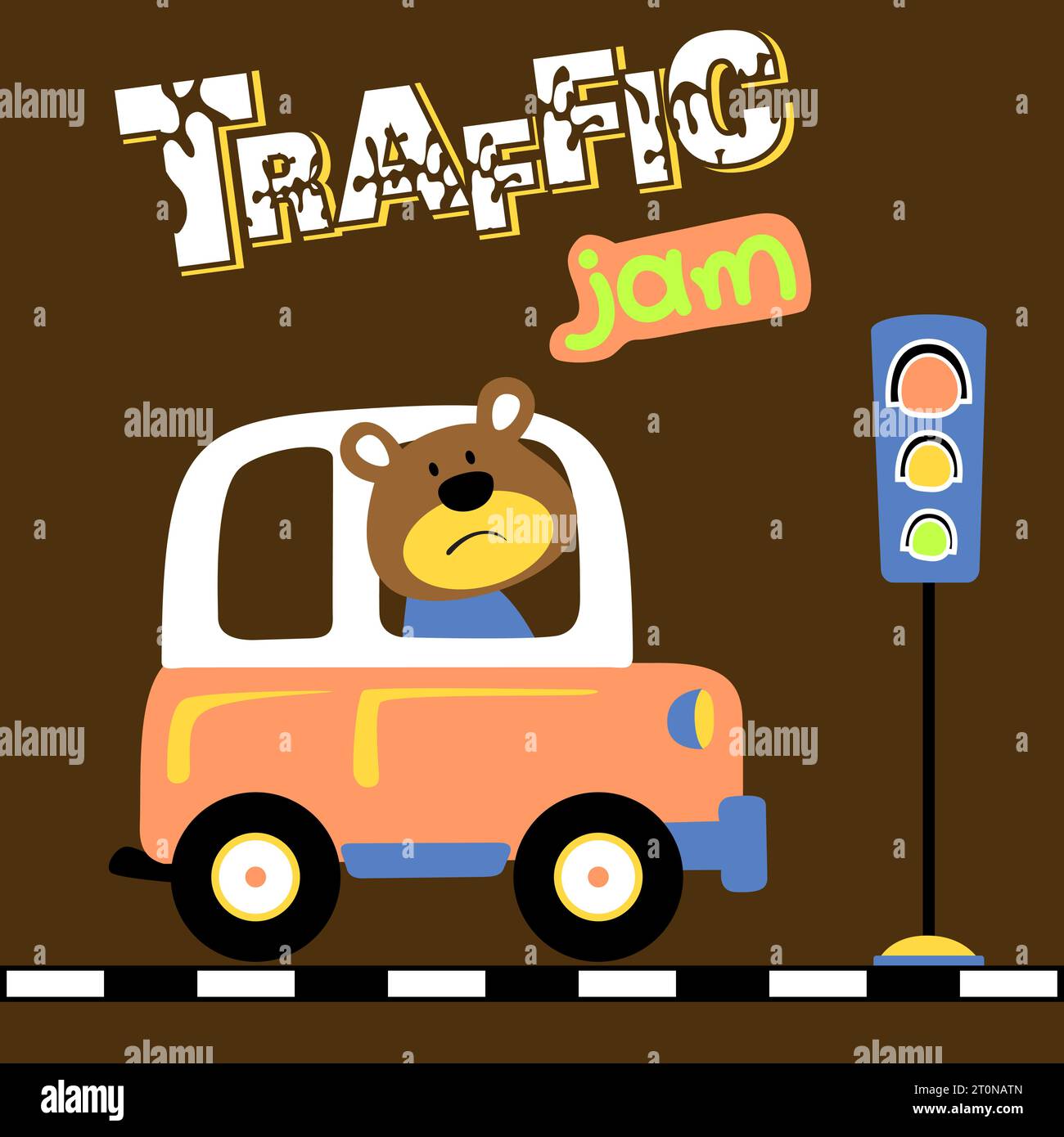 vector cartoon of cute bear driving car in traffic jam Stock Vector ...
