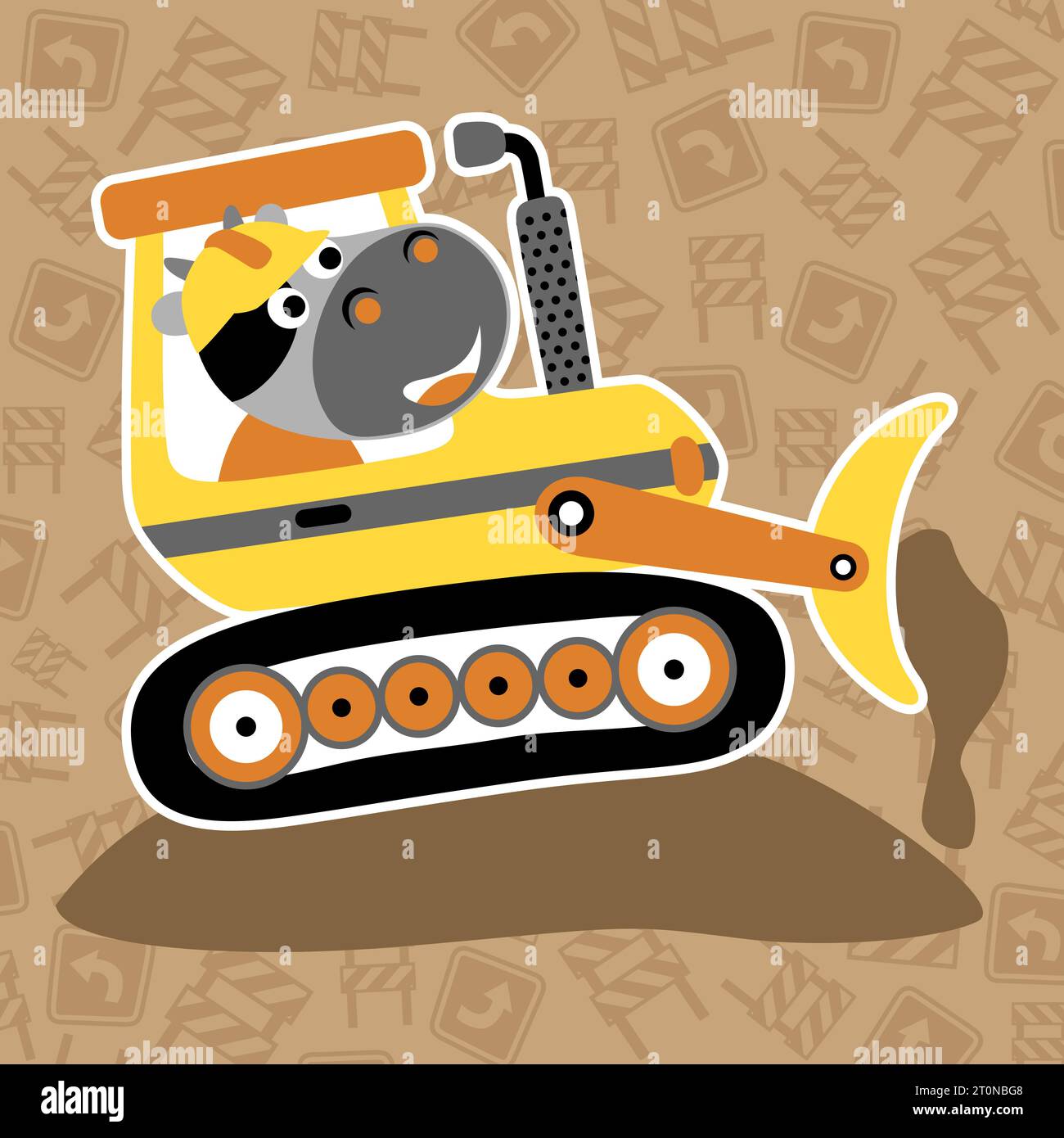 Vector cartoon of funny cow driving construction vehicle on ...