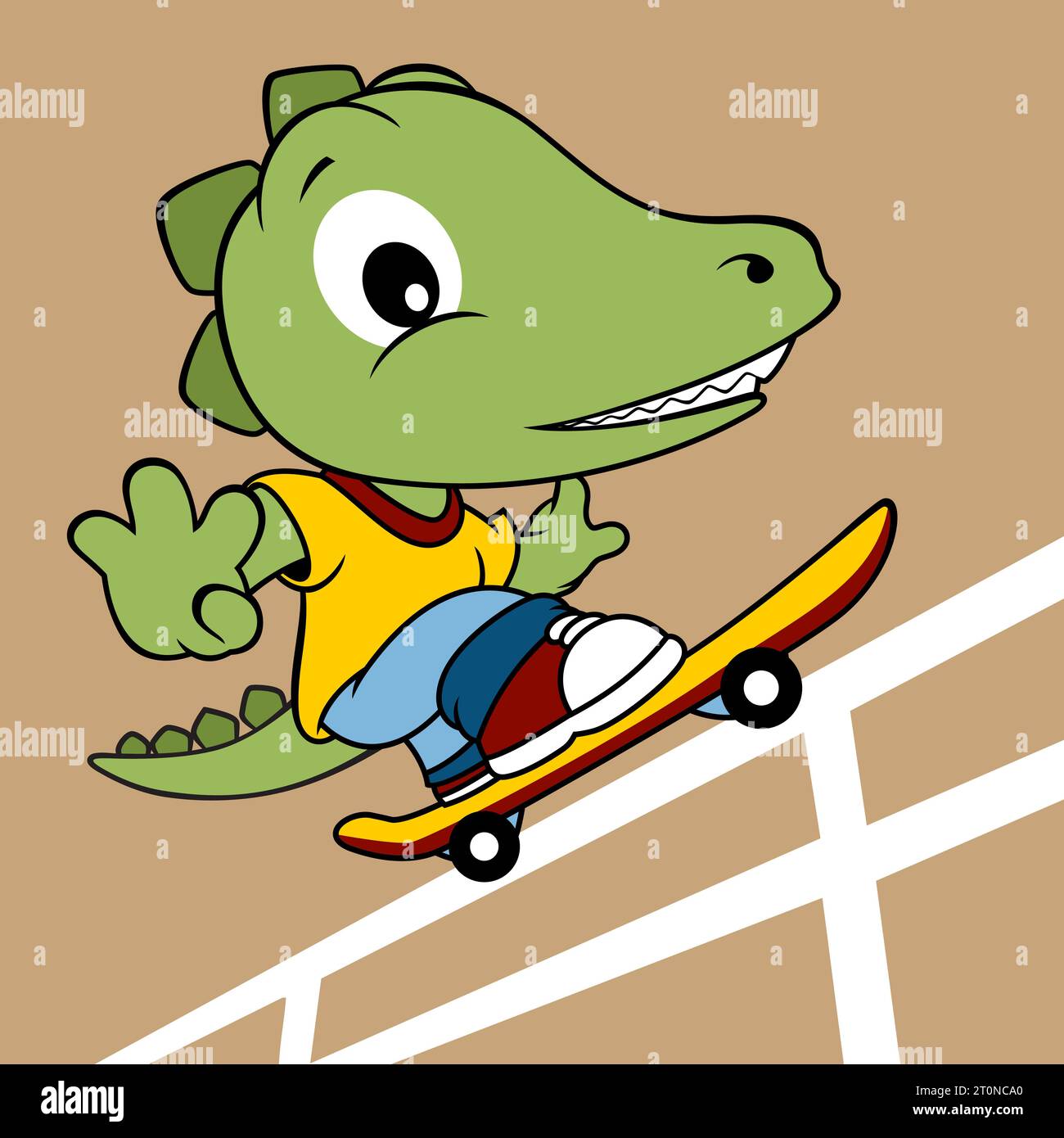 Funny dinosaur playing skateboard, vector cartoon illustration Stock ...