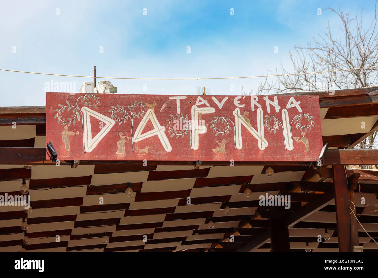 Taverna Dafni, Restaurant sign serving European Mediterranean food in ...