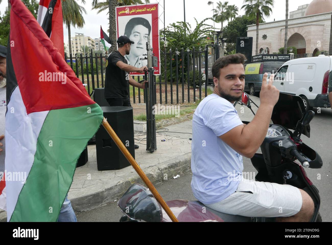 Boy with Palestinian flag in Saida, Lebanon on October 8 2023. All ...