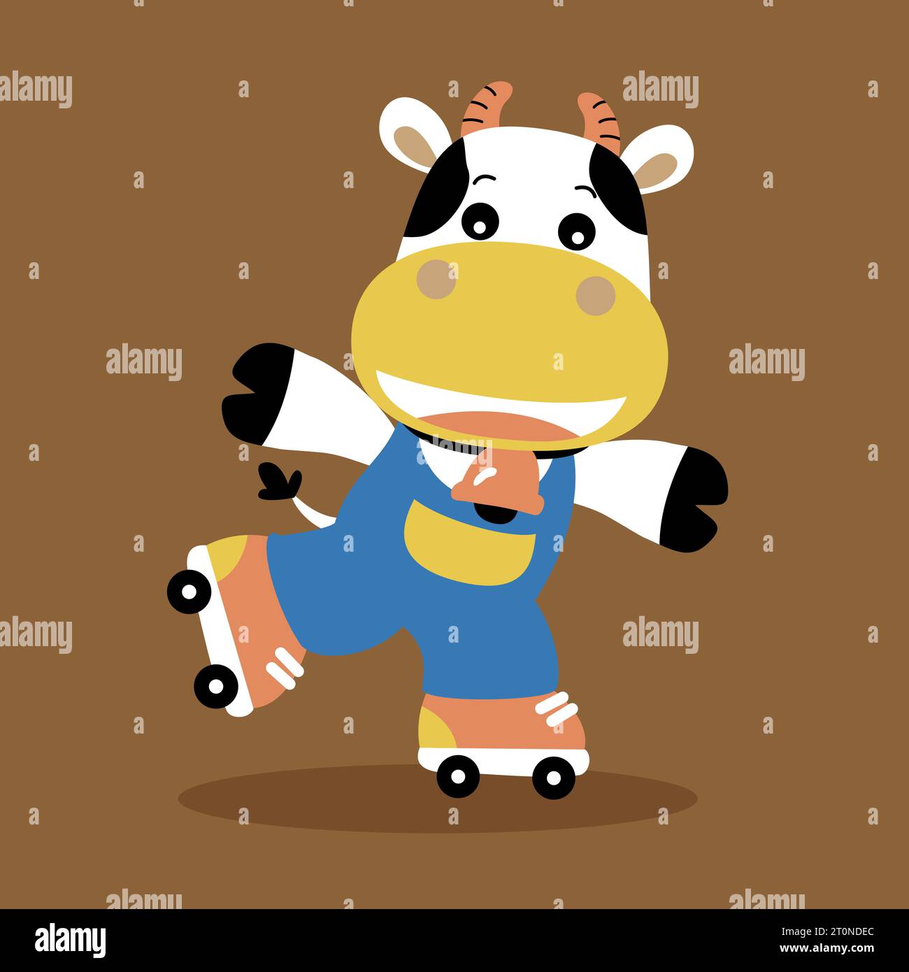 Funny cow playing roller skate, vector cartoon illustration Stock ...