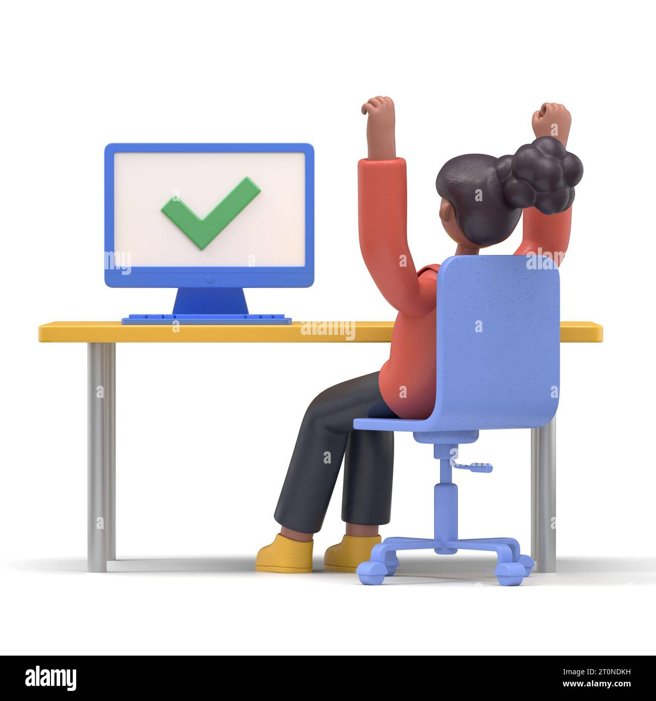 3D illustration of african woman Coco completed task and triumphing ...