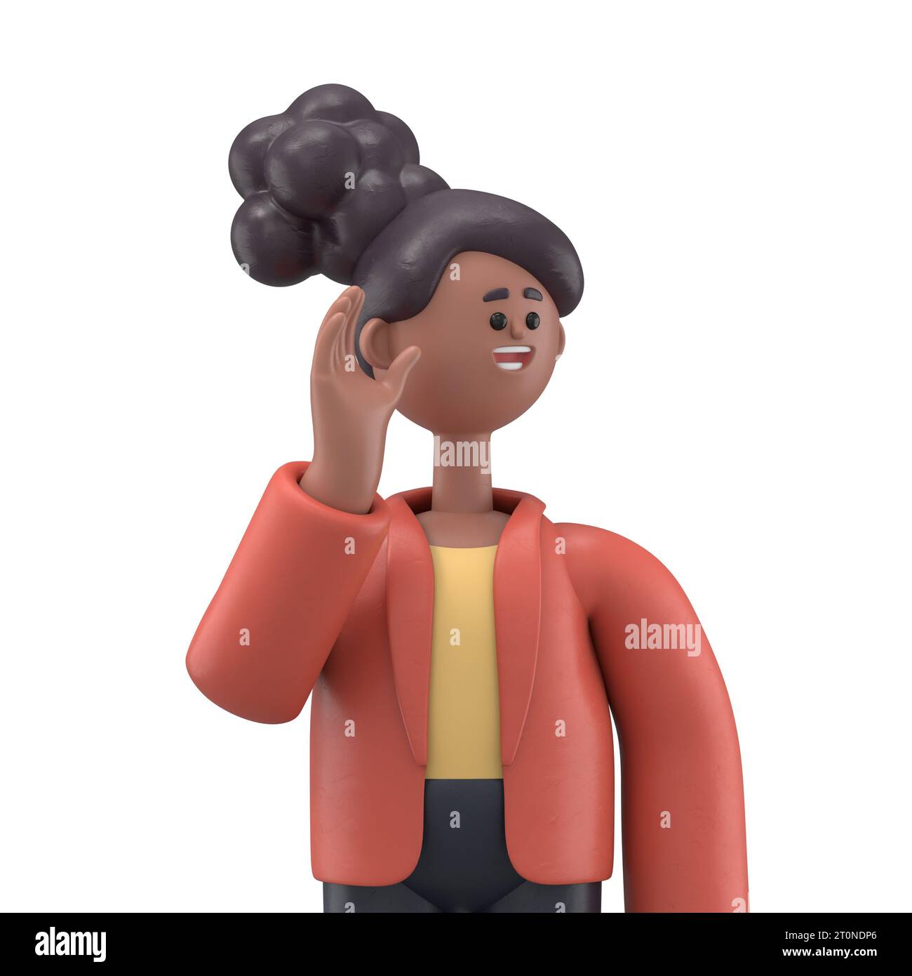 3D illustration of african woman Coco try to hear you overhear ...