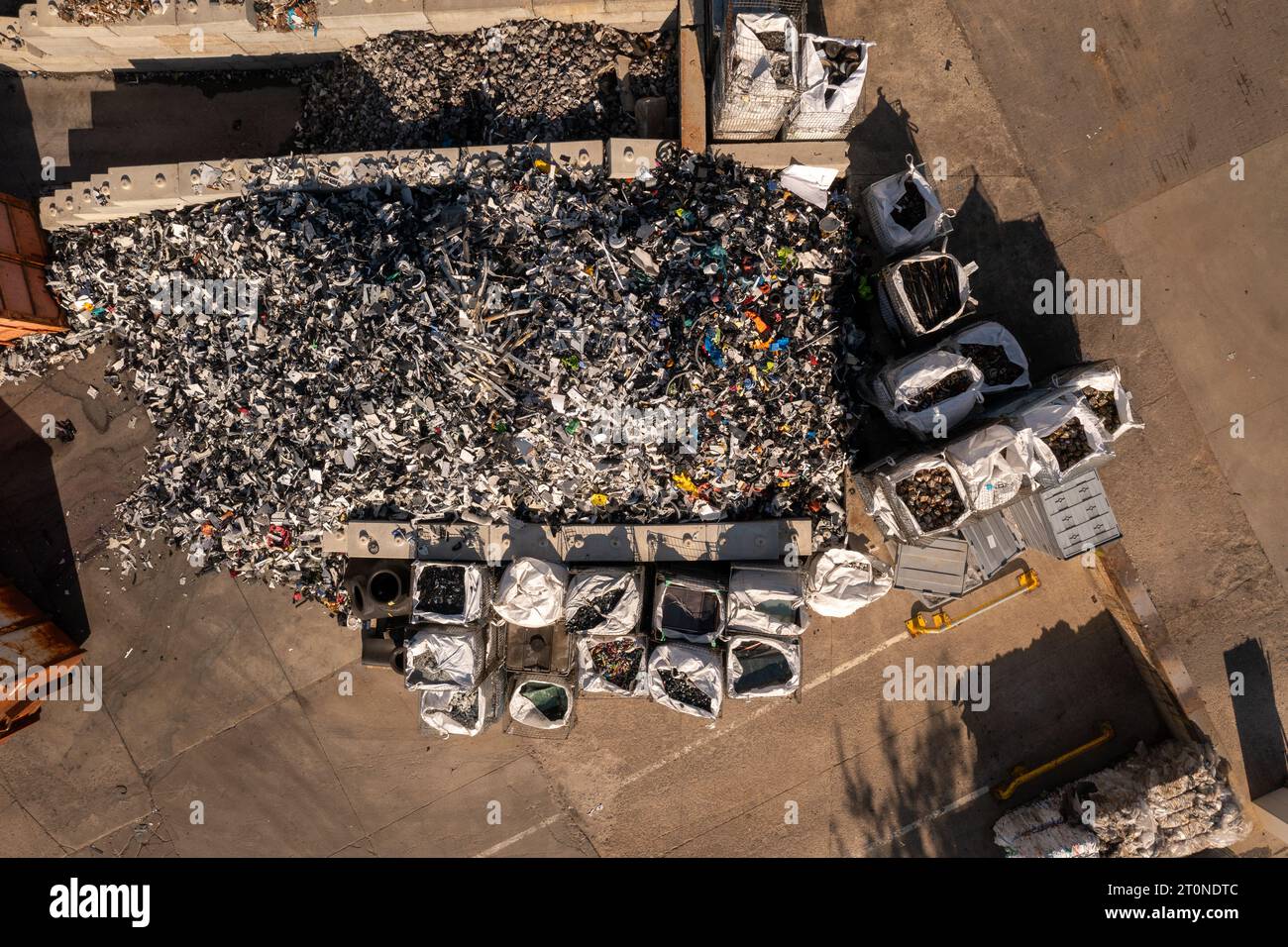Drone photography of recycling place and storage of recycled material ...