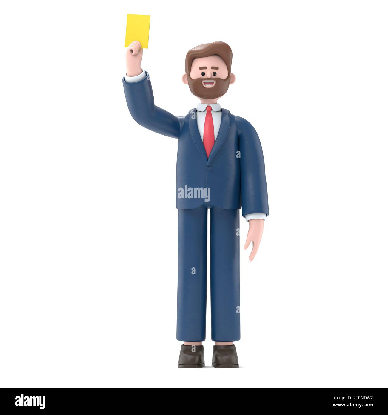 3D illustration of american businessman Bob showing yellow card.3D ...