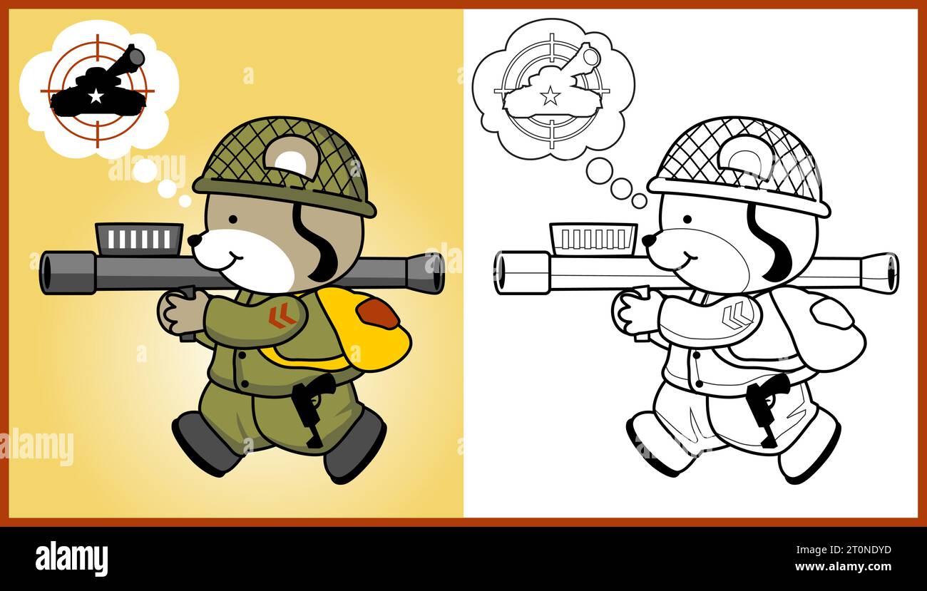 Cute bear soldier with heavy gun ready to fire a tank, vector cartoon ...