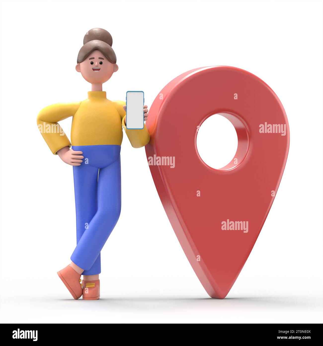 3D illustration of Asian woman Angela with Smartphone Standing near ...