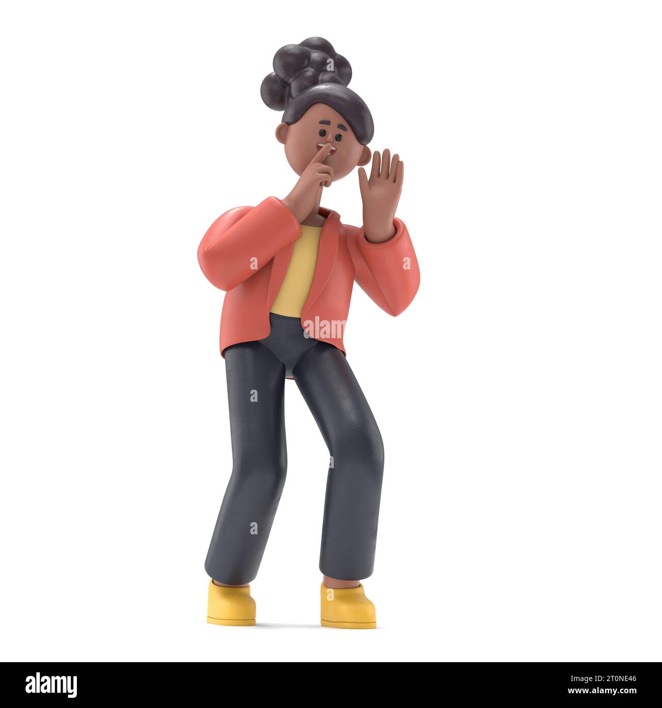 3D illustration of african woman Coco in an eavesdropping posture. 3d ...