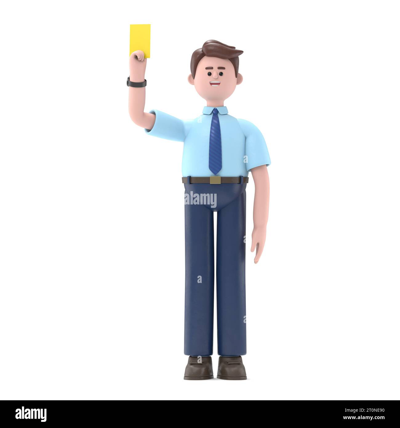 3D illustration of Asian man Felix showing yellow card.3D rendering on ...