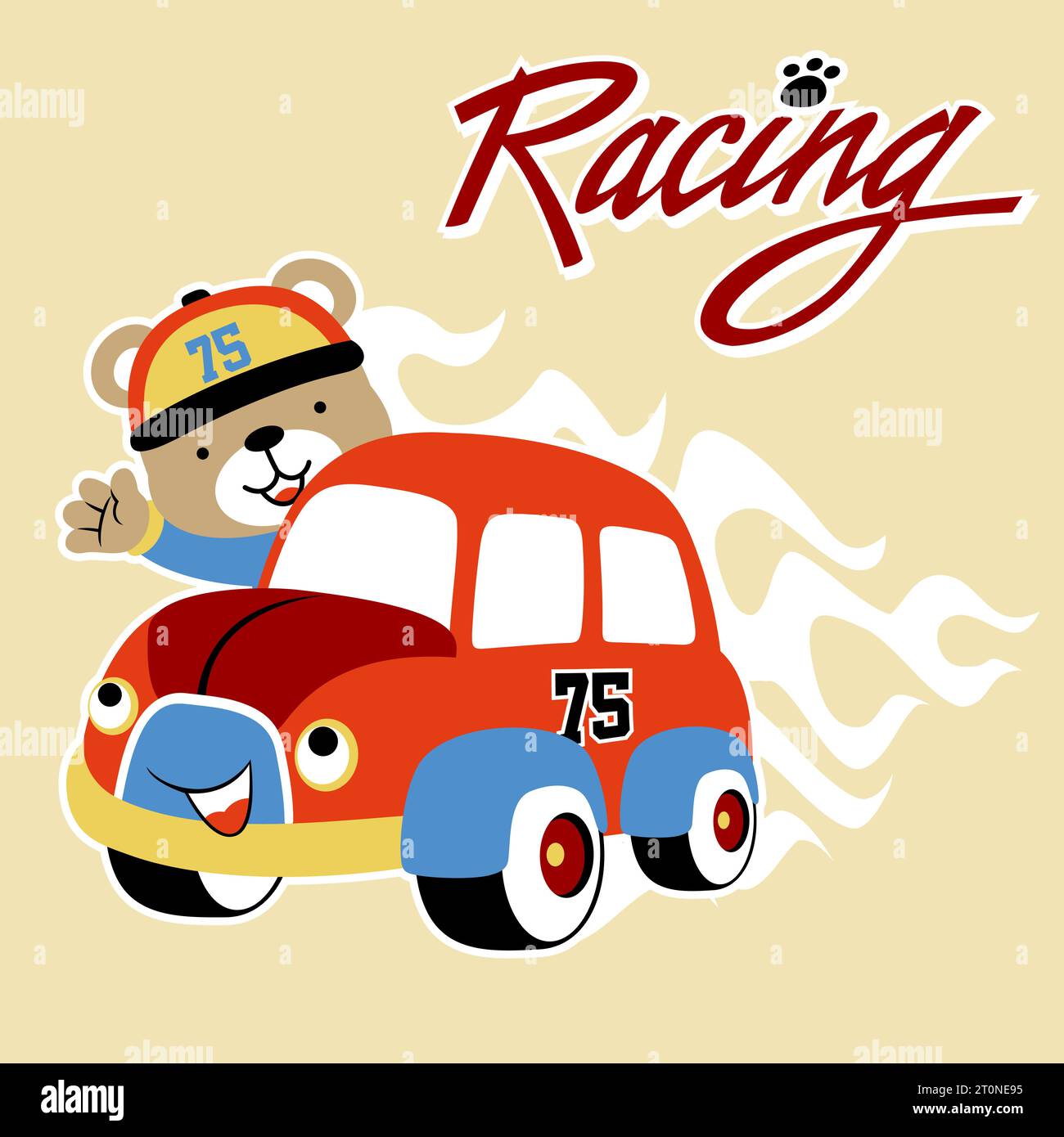 Cute bear on racing car, vector cartoon illustration Stock Vector Image ...