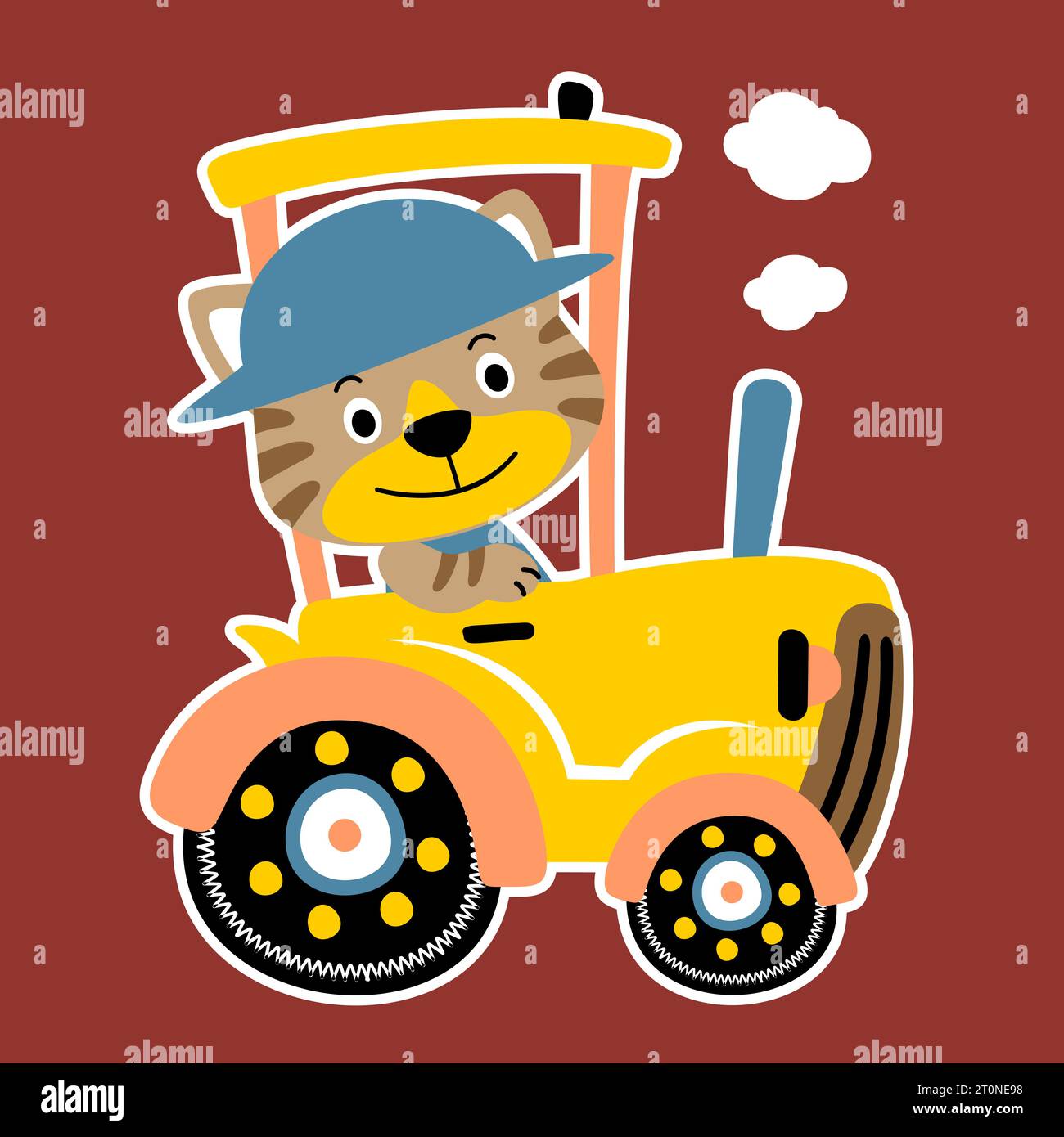 Funny cat on yellow tractor, vector cartoon illustration Stock Vector ...