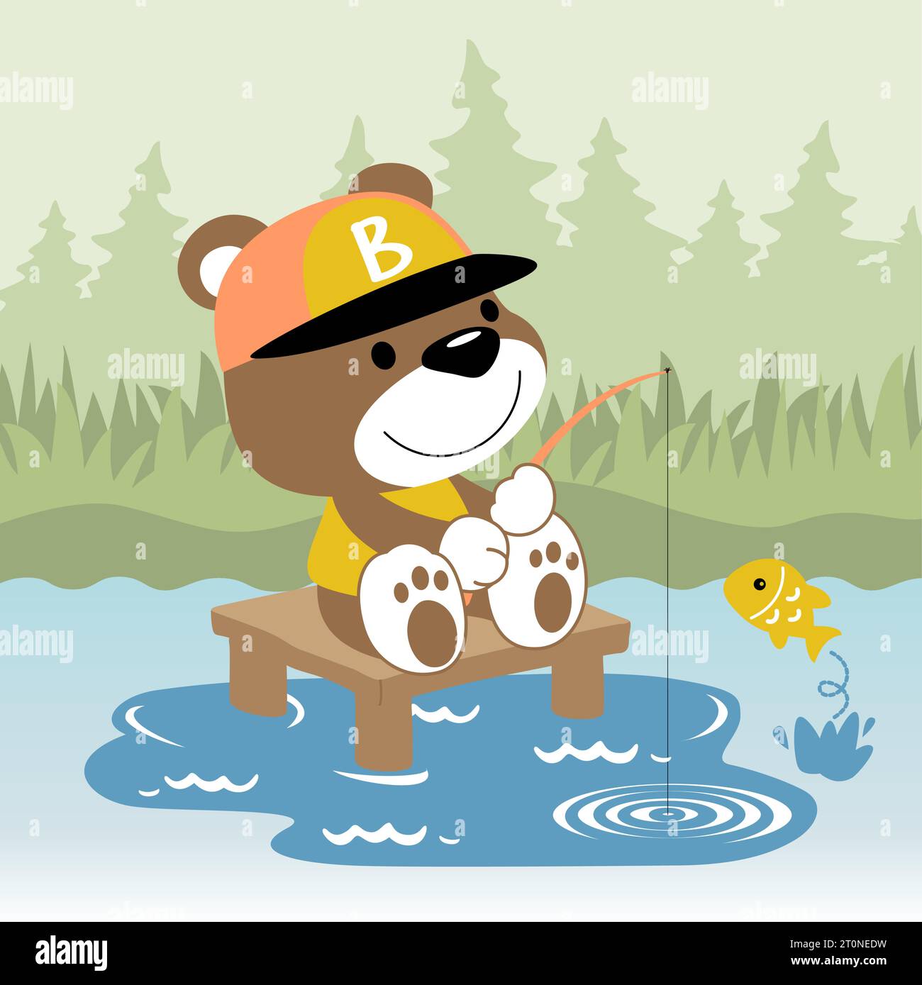 Cute bear fishing in river, vector cartoon illustration Stock Vector ...