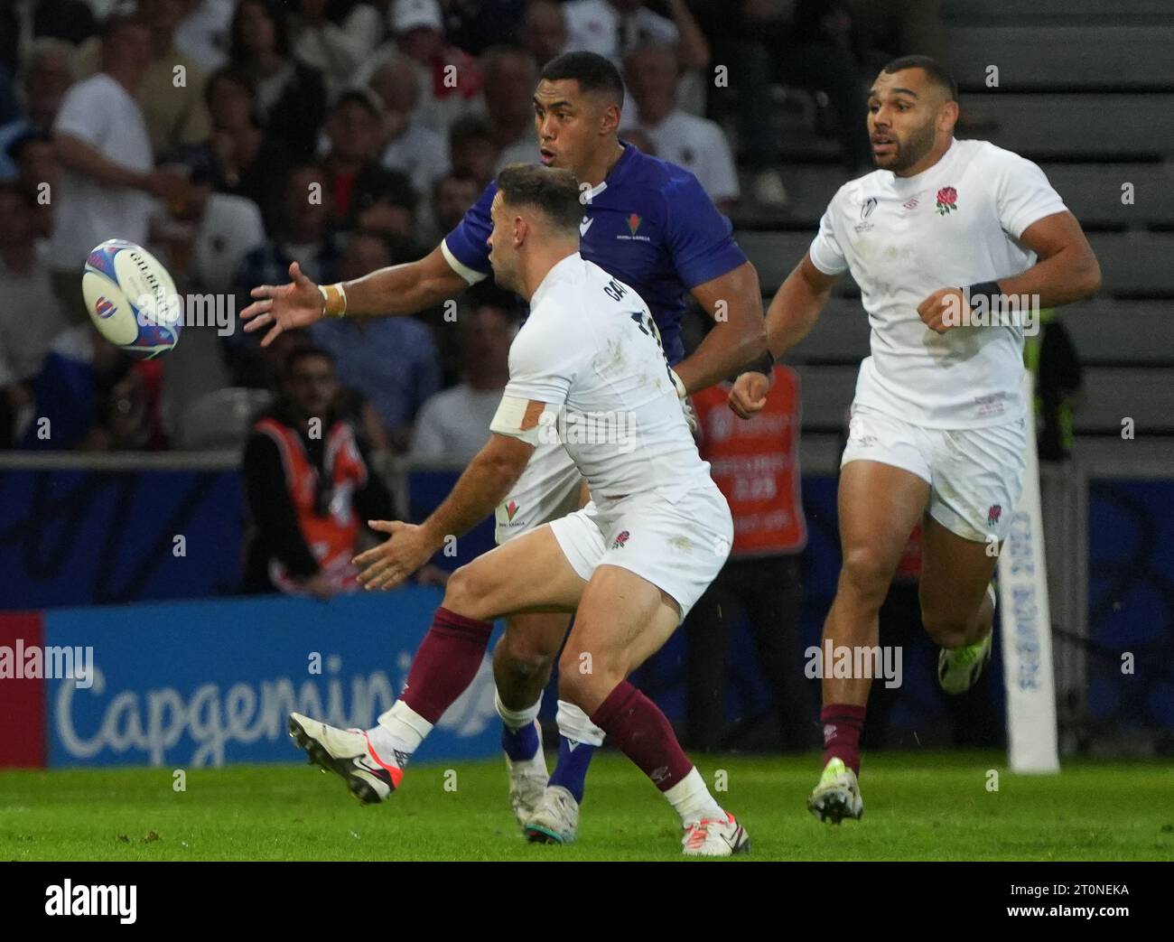 Lille, France. 07th Oct, 2023. Danny Care and Joe Marchand of England ...