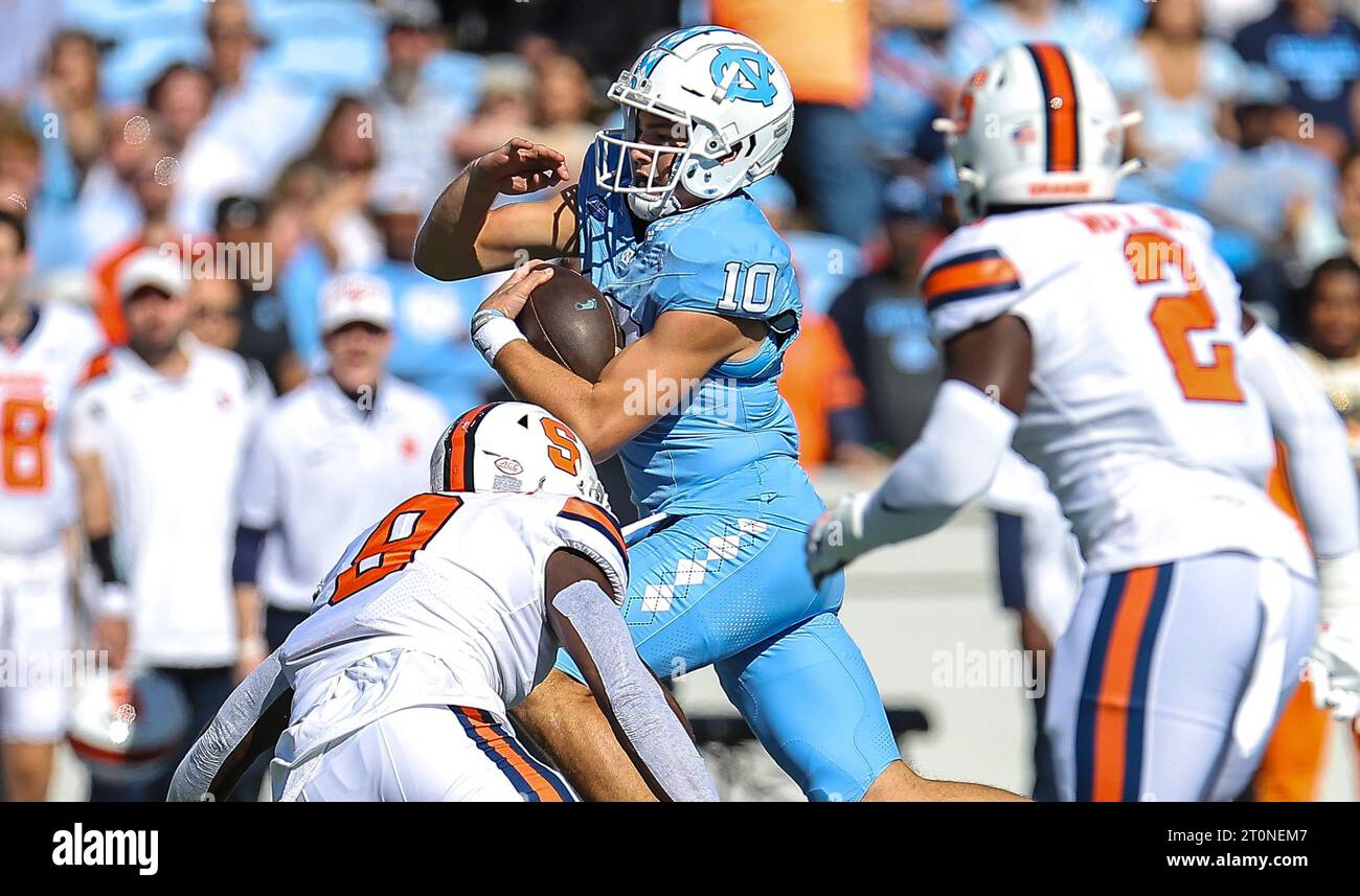 October 7, 2023: North Carolina sophomore Drake Maye (10) runs the ball ...