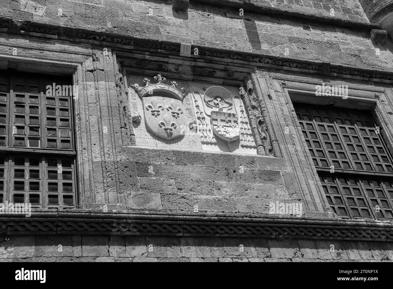Decorative knight's crest outside the Inn of Spain located on IPPOTON ...