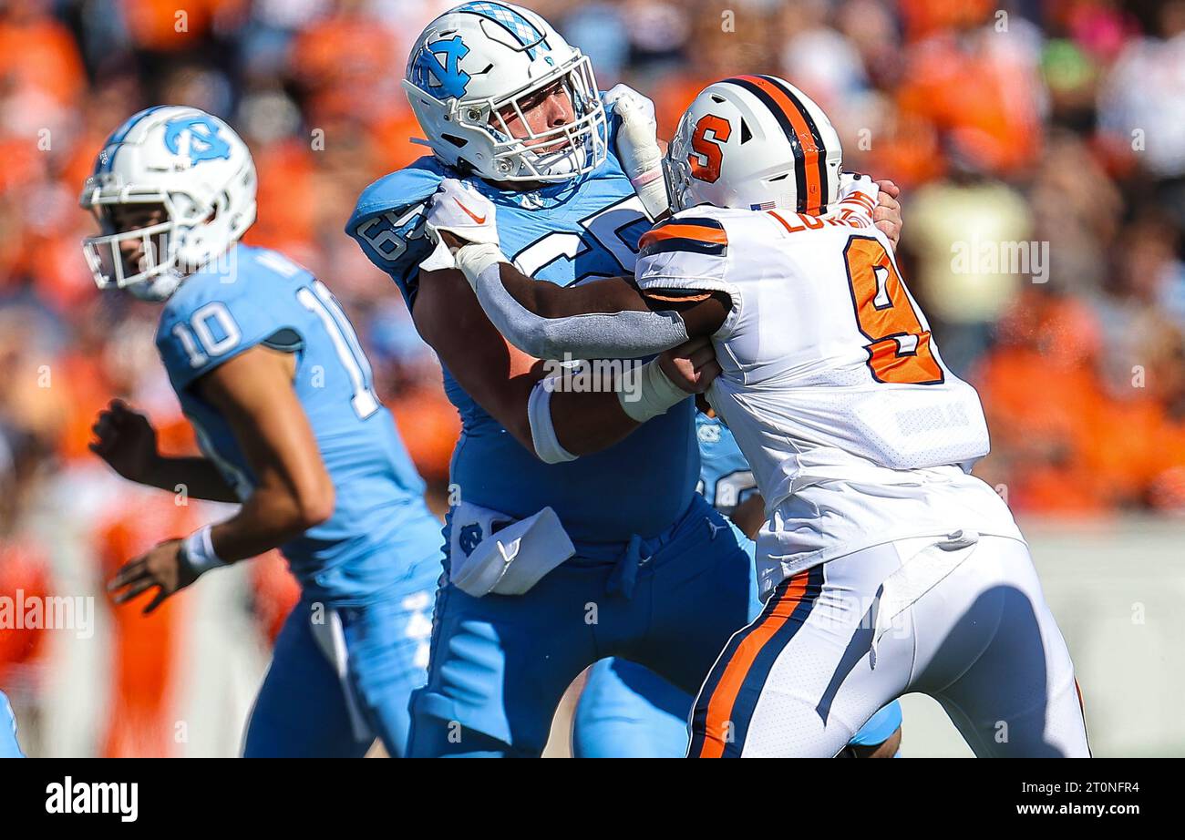 October 7, 2023: North Carolina senior Corey Gaynor (65) blocks ...