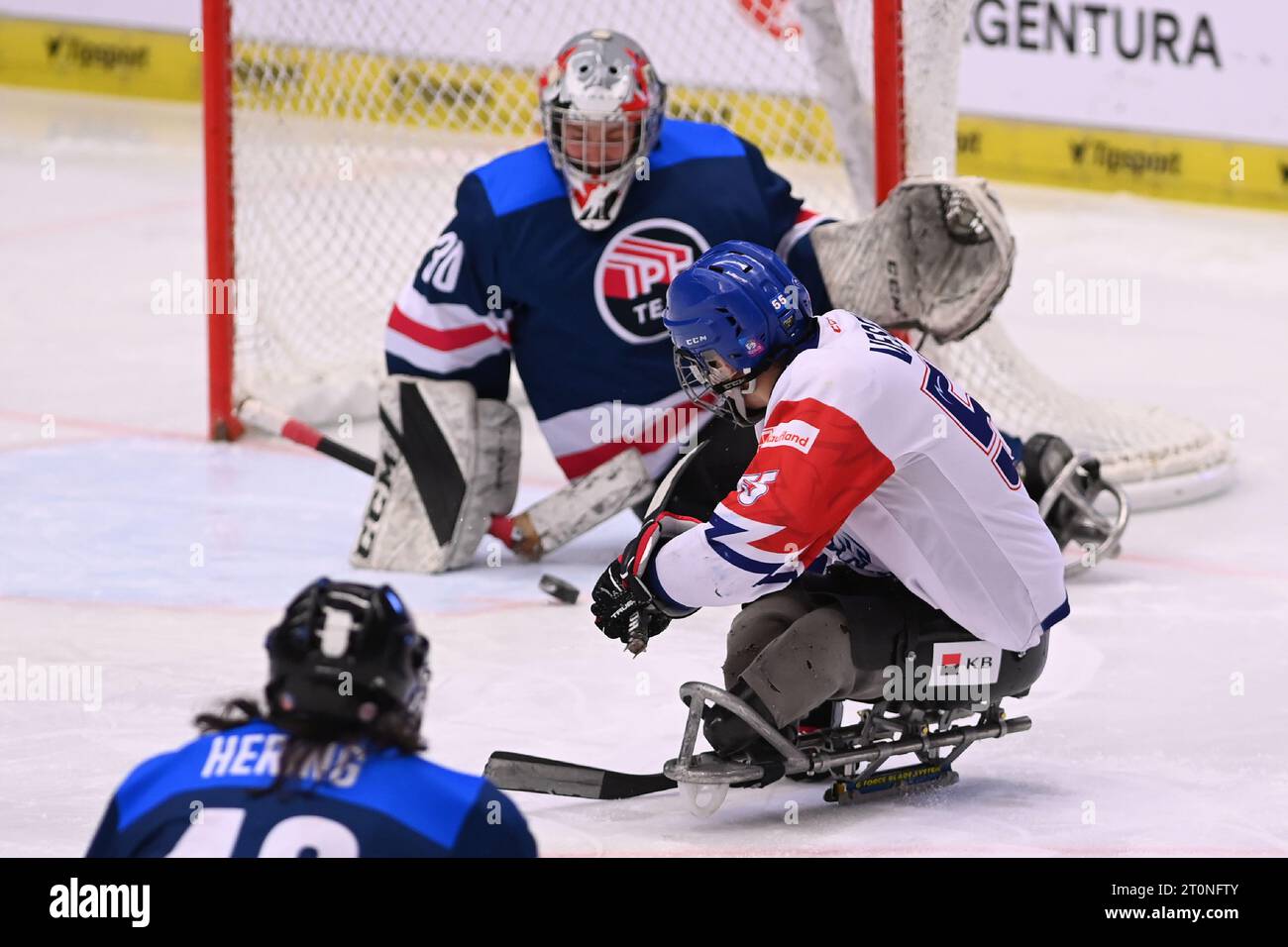 Filip Vesely of Czech Republic, right, shots a goal during the ...