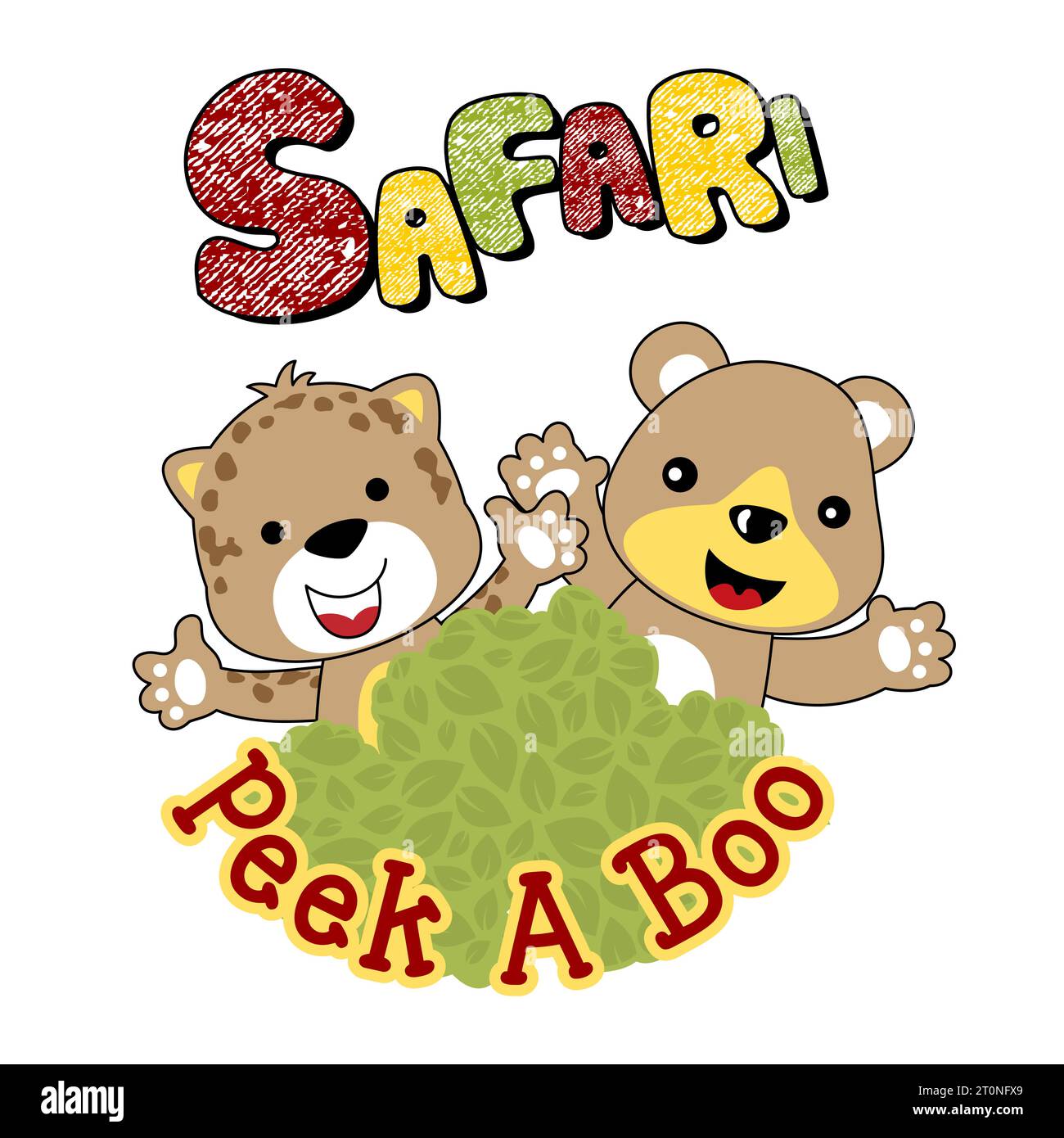 playing peek a boo with bear and leopard, vector cartoon illustration ...