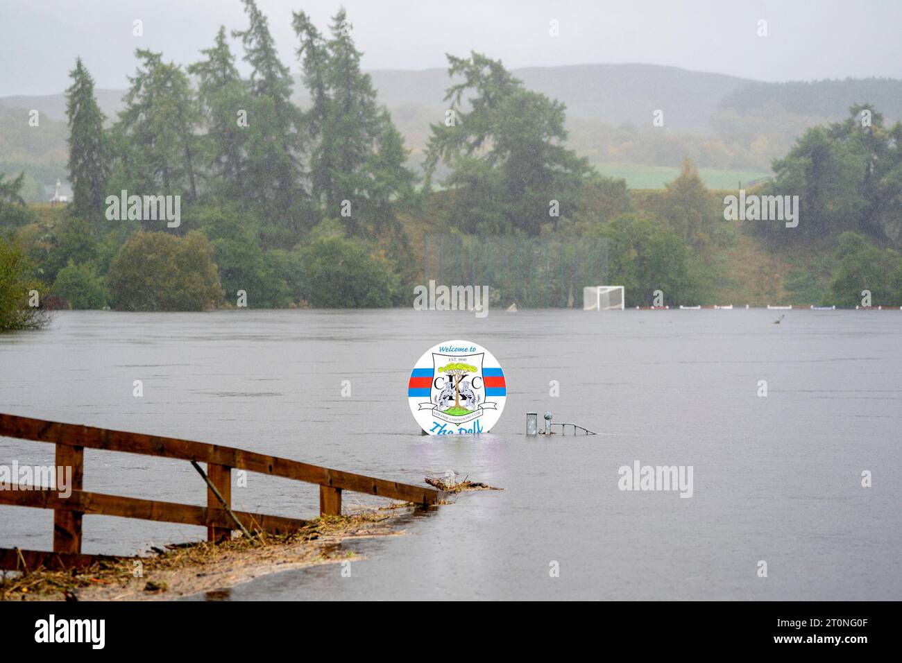 Flooded entrance to the Kingussie Camanachd Club at the Dell in ...