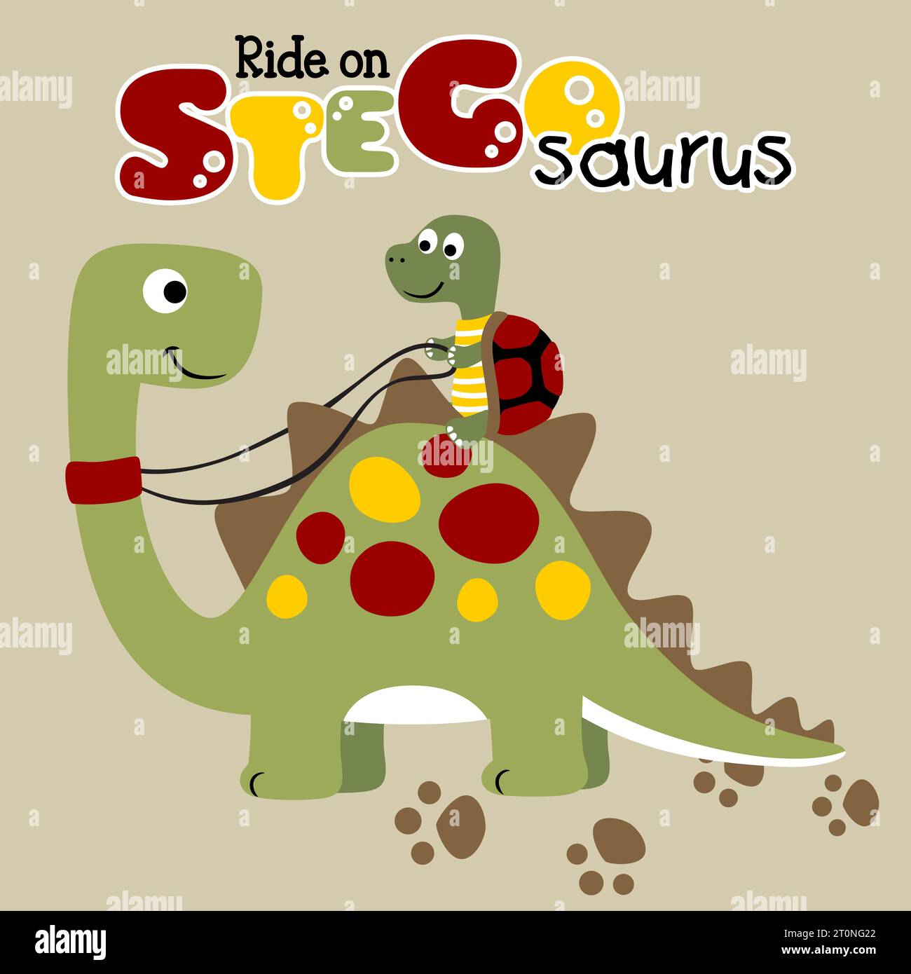 Funny tortoise ride on dinosaur, vector cartoon illustration Stock ...