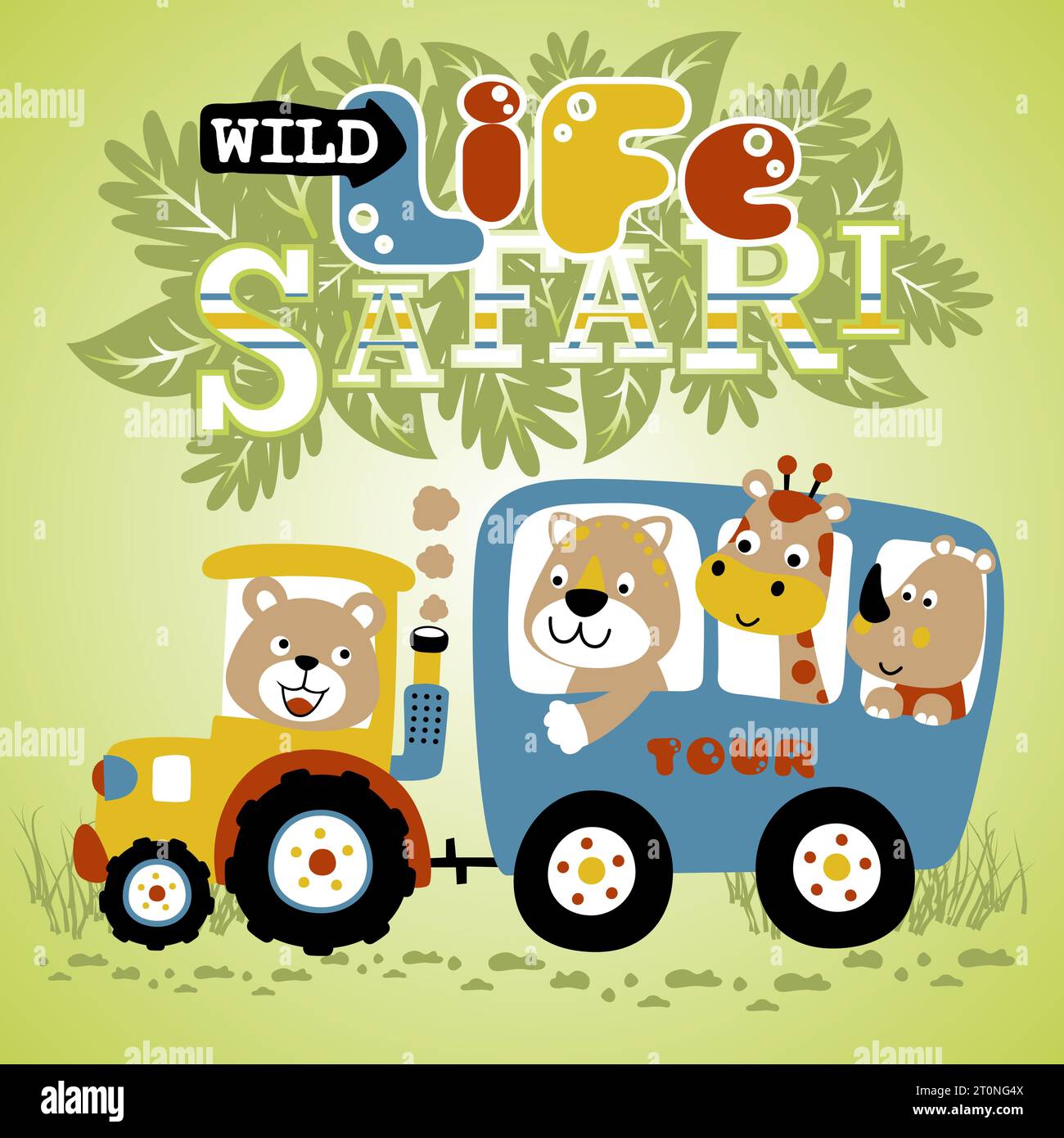 Group of cute animals on vehicle, vector cartoon illustration Stock ...